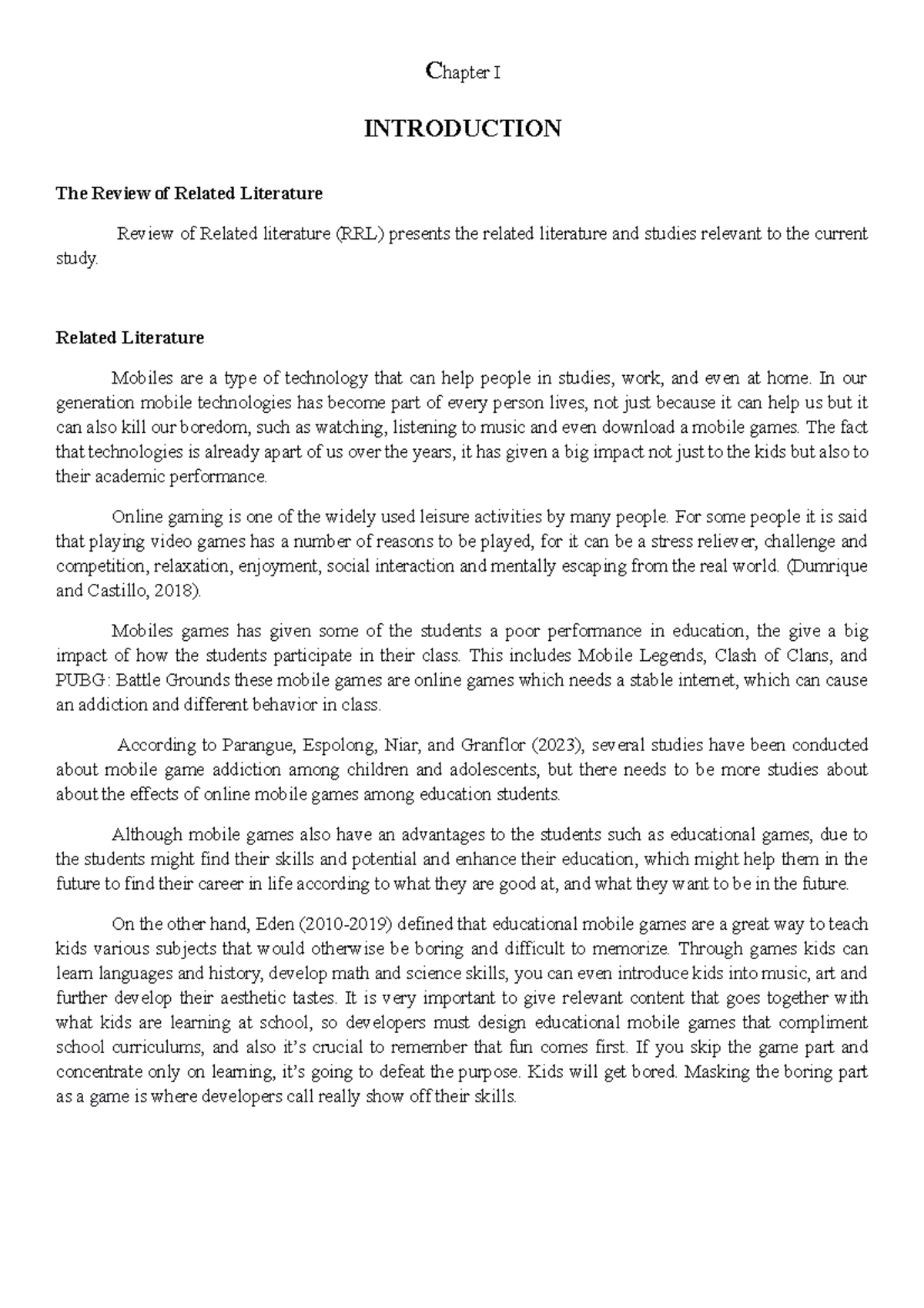 Research - Chapter I INTRODUCTION The Review of Related Literature ...