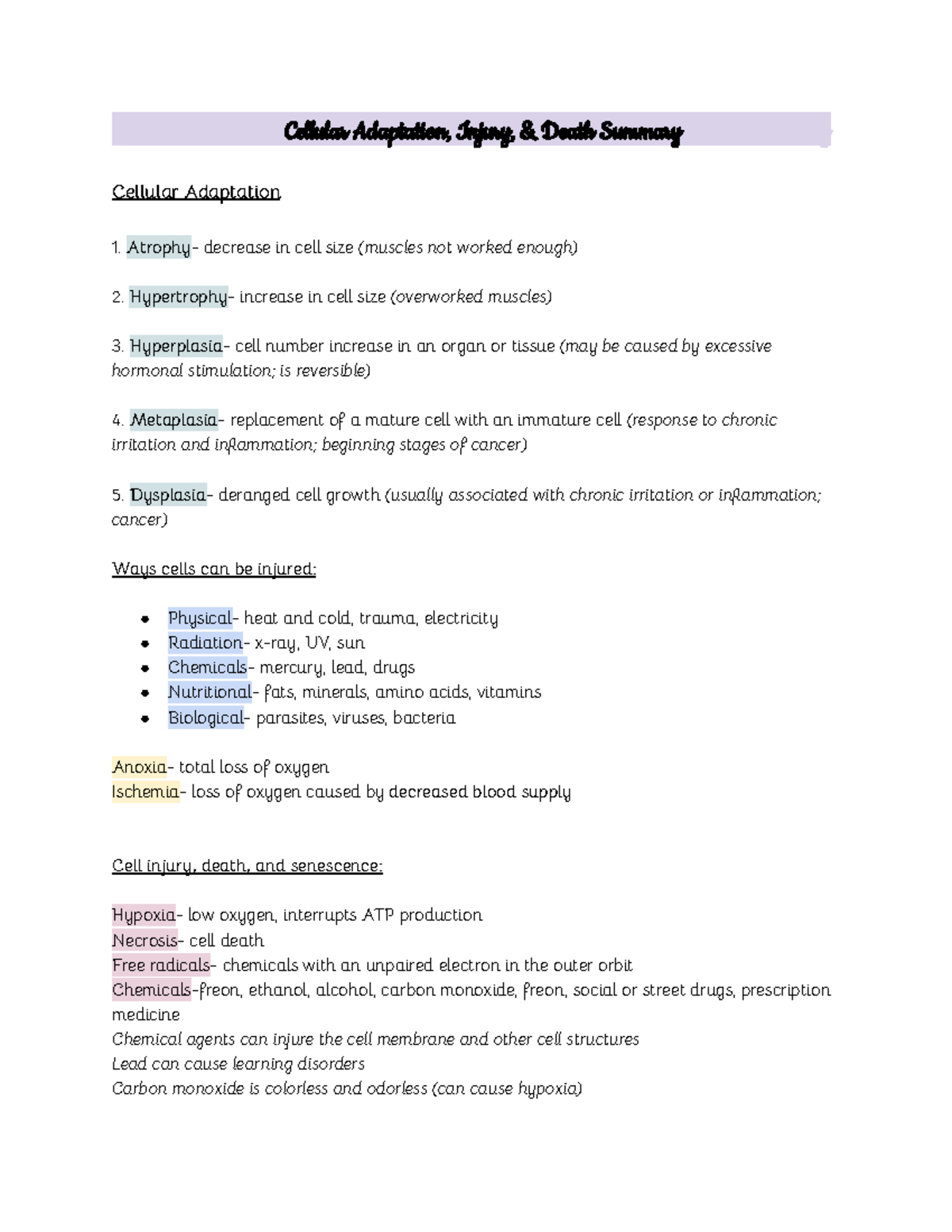 Chapter 3: Cellular Adaptation, Injury, & Death - Cellular Adaptation ...