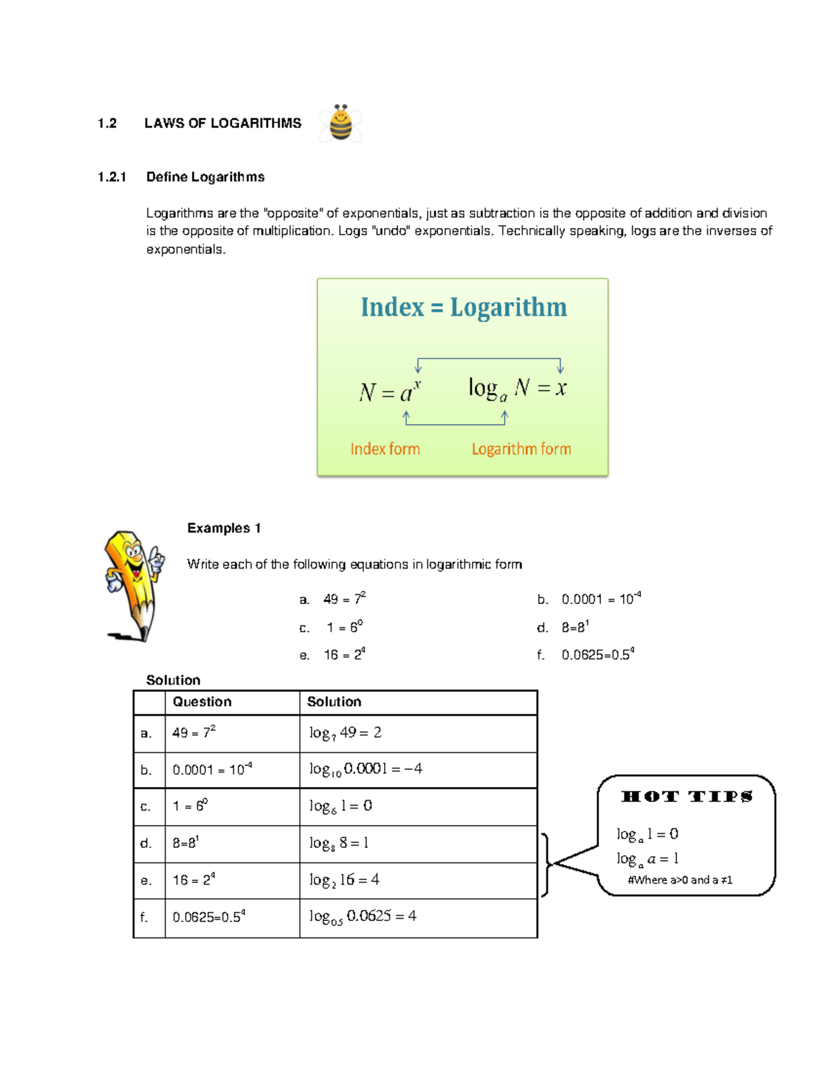 1.2 LAWS OF Logarithms - CIVIL ENGINEERING - 1 LAWS OF LOGARITHMS 1.2 ...