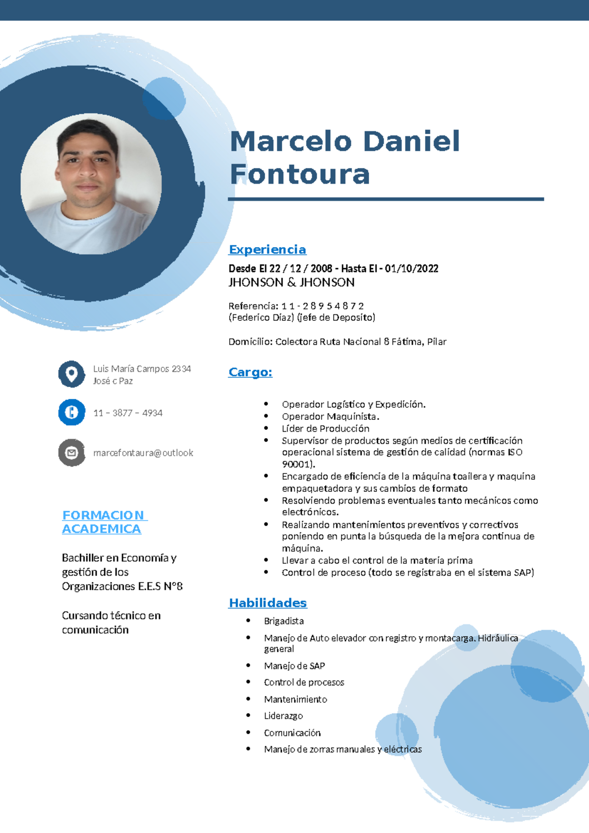Cv del viejo paspao - Marcelo Daniel Fontoura Experiencia Desde El 22 ...