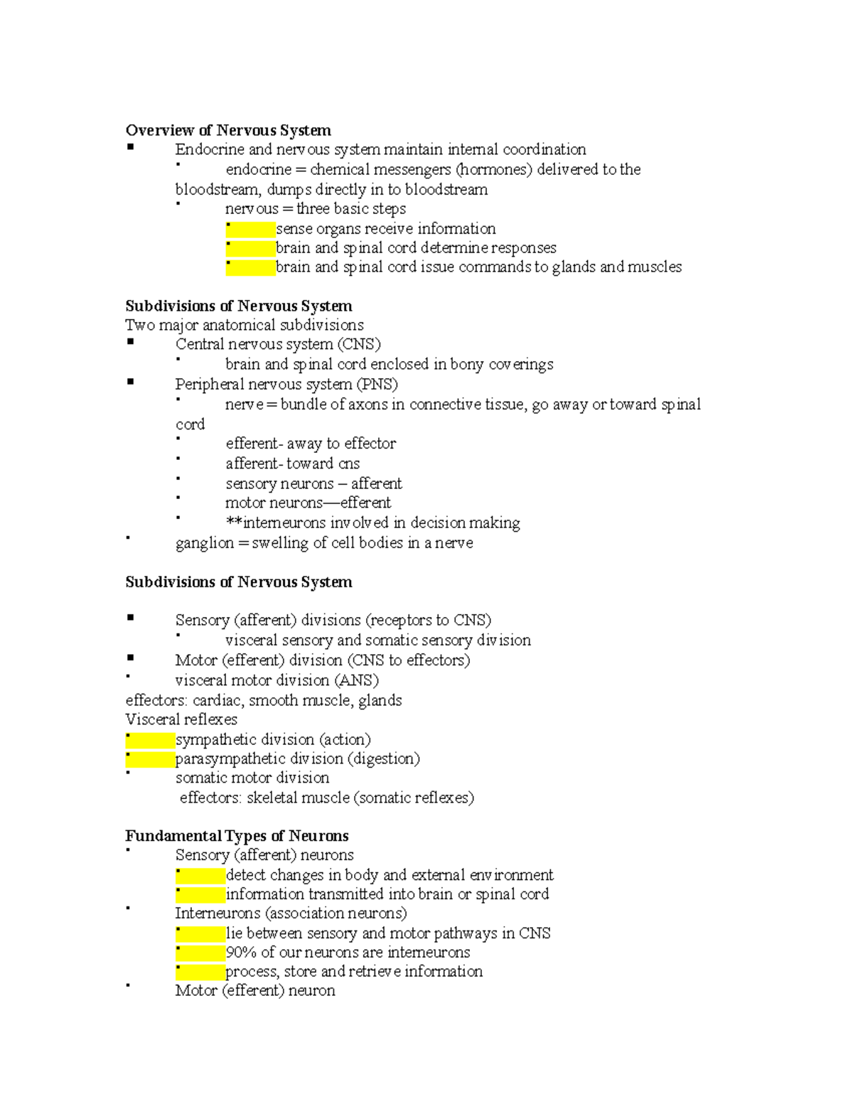 Ap outline 15 - Lecture notes lecture 15 - Overview of Nervous System ...