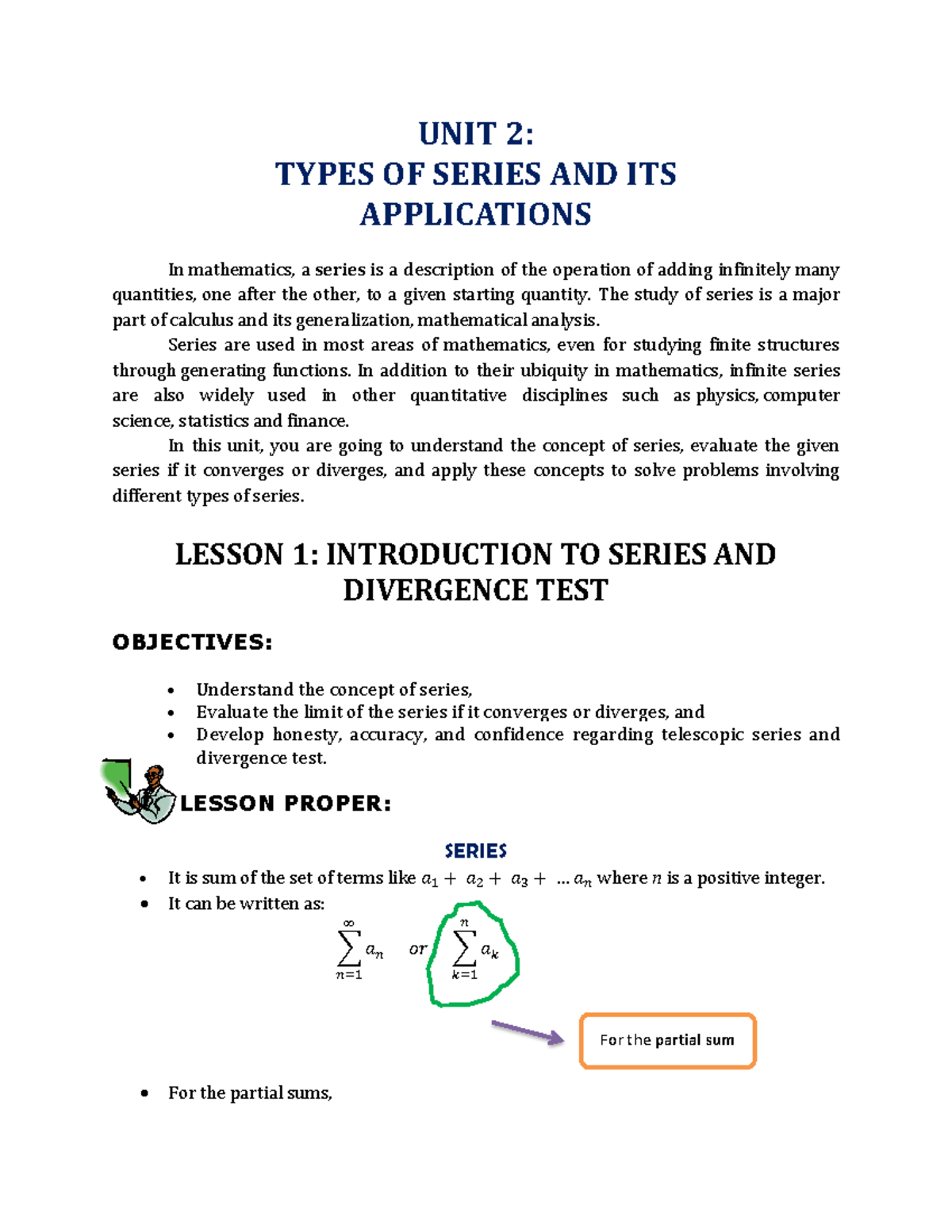 Math116-calculusunit 2 - UNIT 2: TYPES OF SERIES AND ITS APPLICATIONS ...