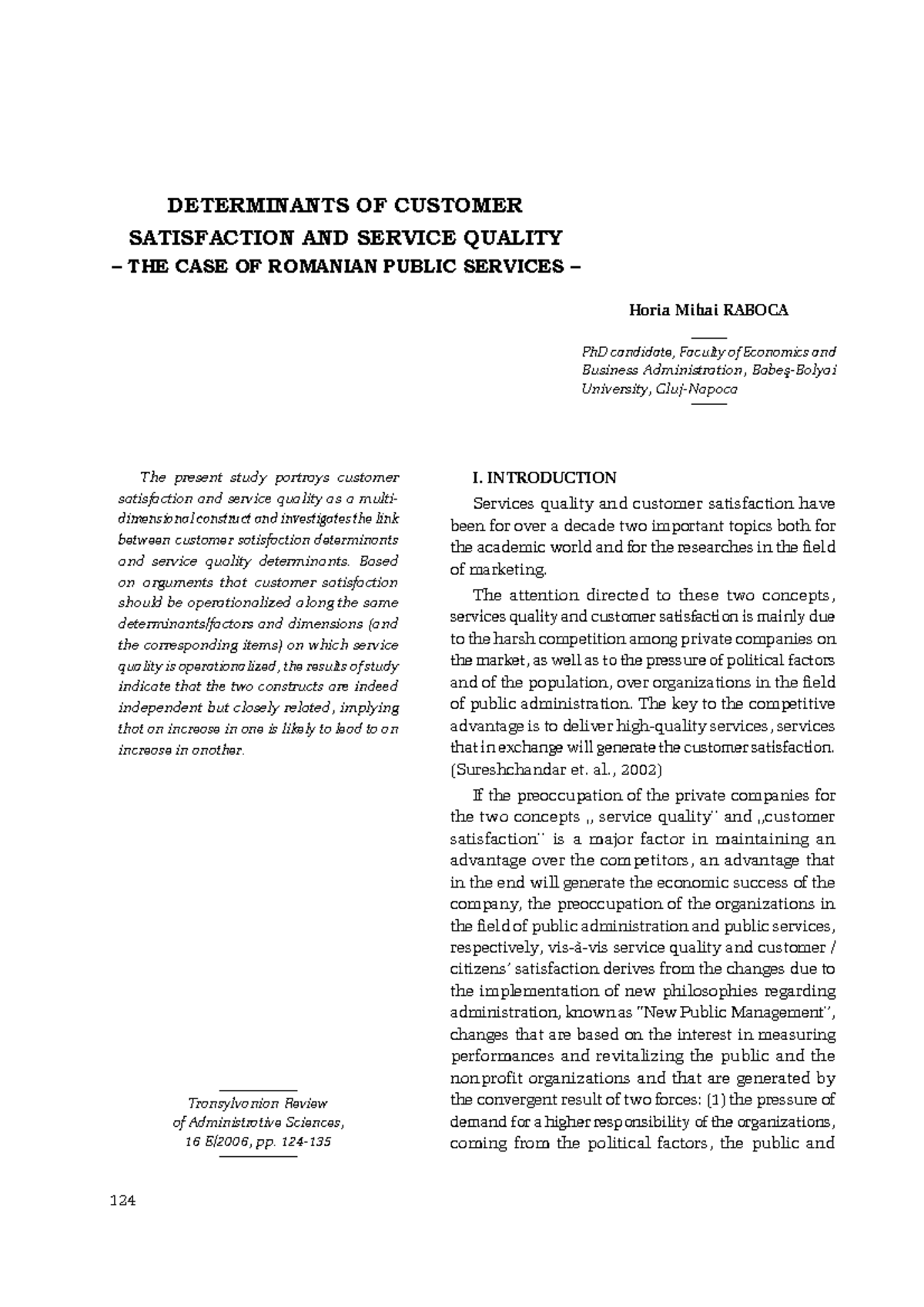 Service -customer satisfaction outcome research - The present study ...