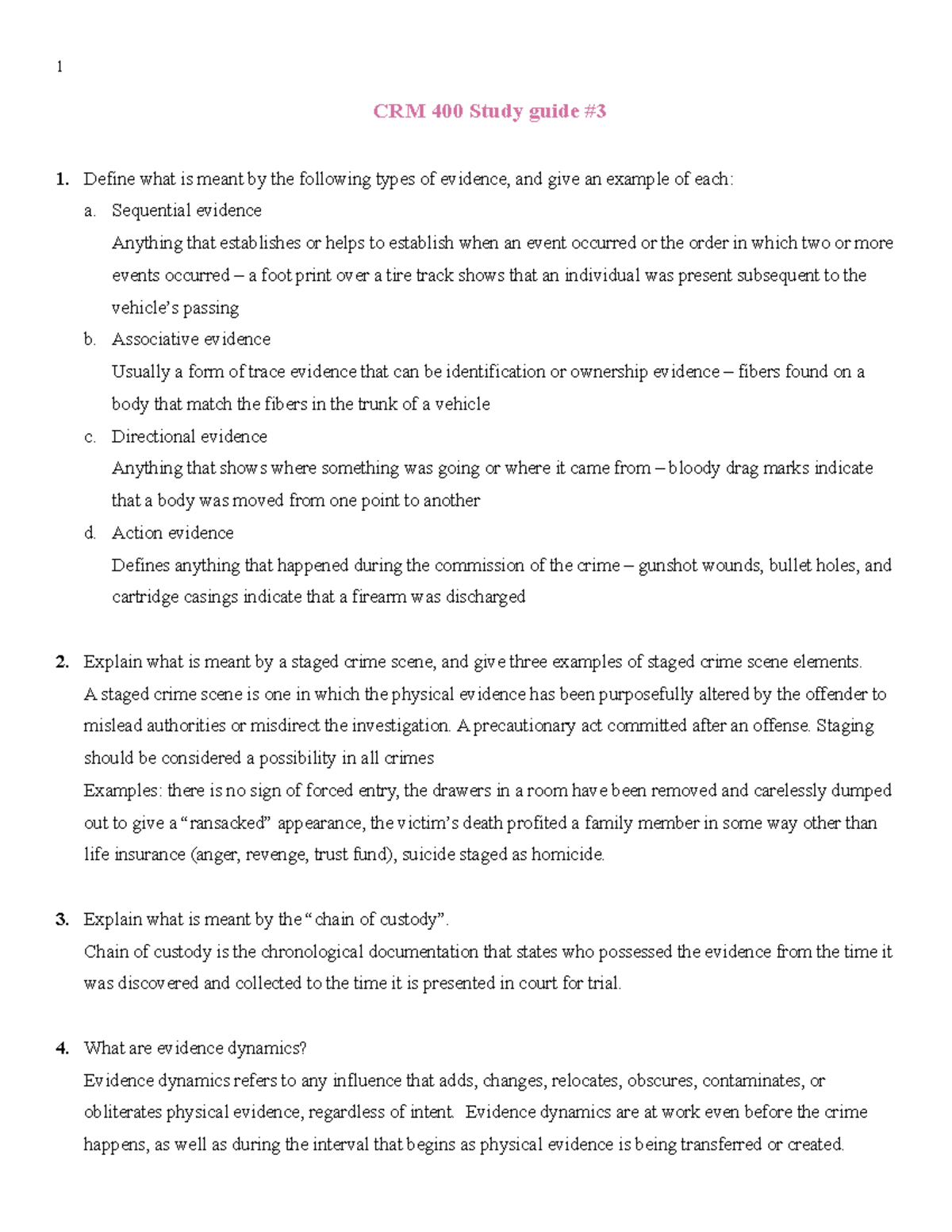 CRM 400 Study guide 3 - CRM 400 - Studocu