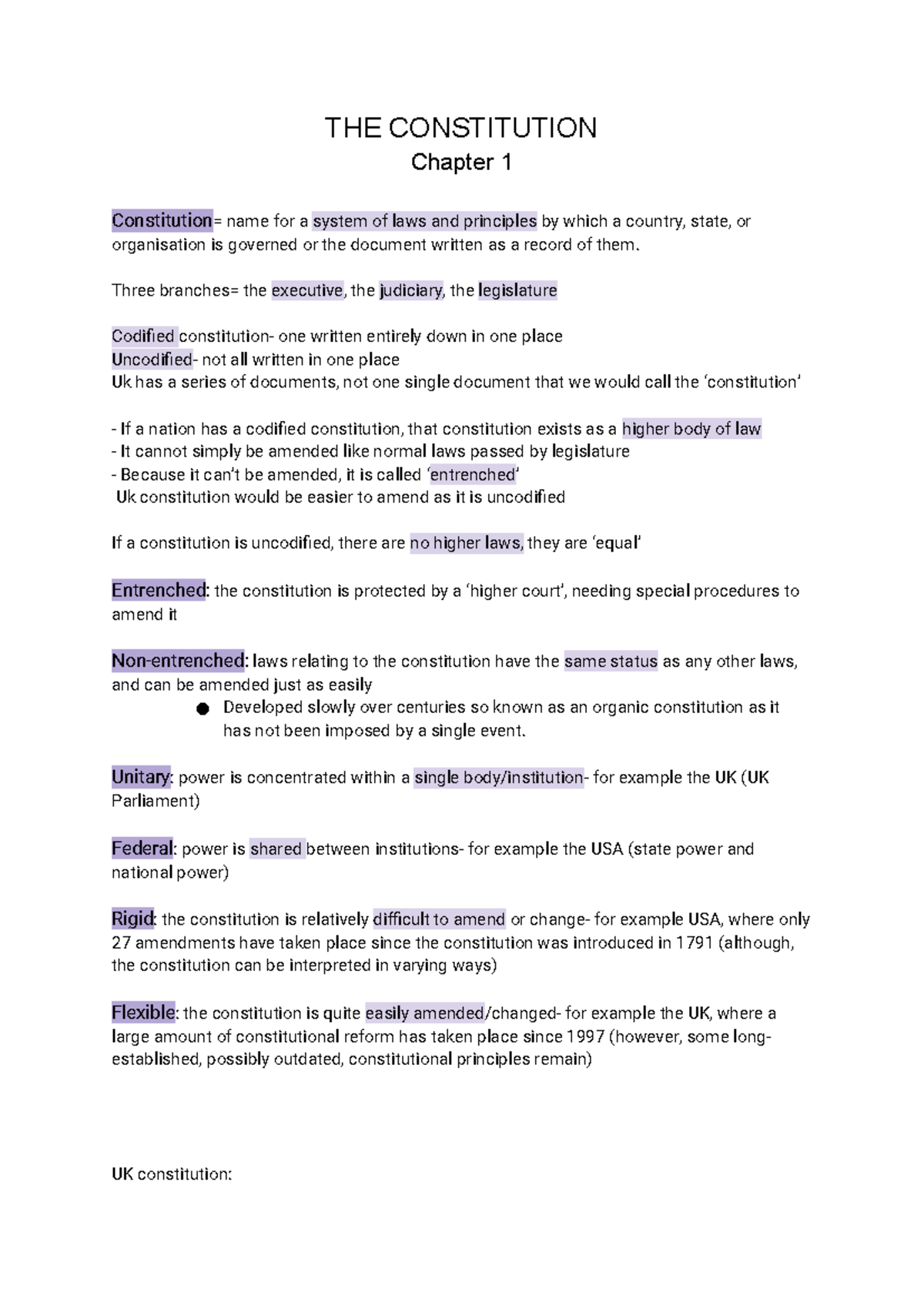 1. THE Constitution - THE CONSTITUTION Chapter 1 Constitution= name for ...