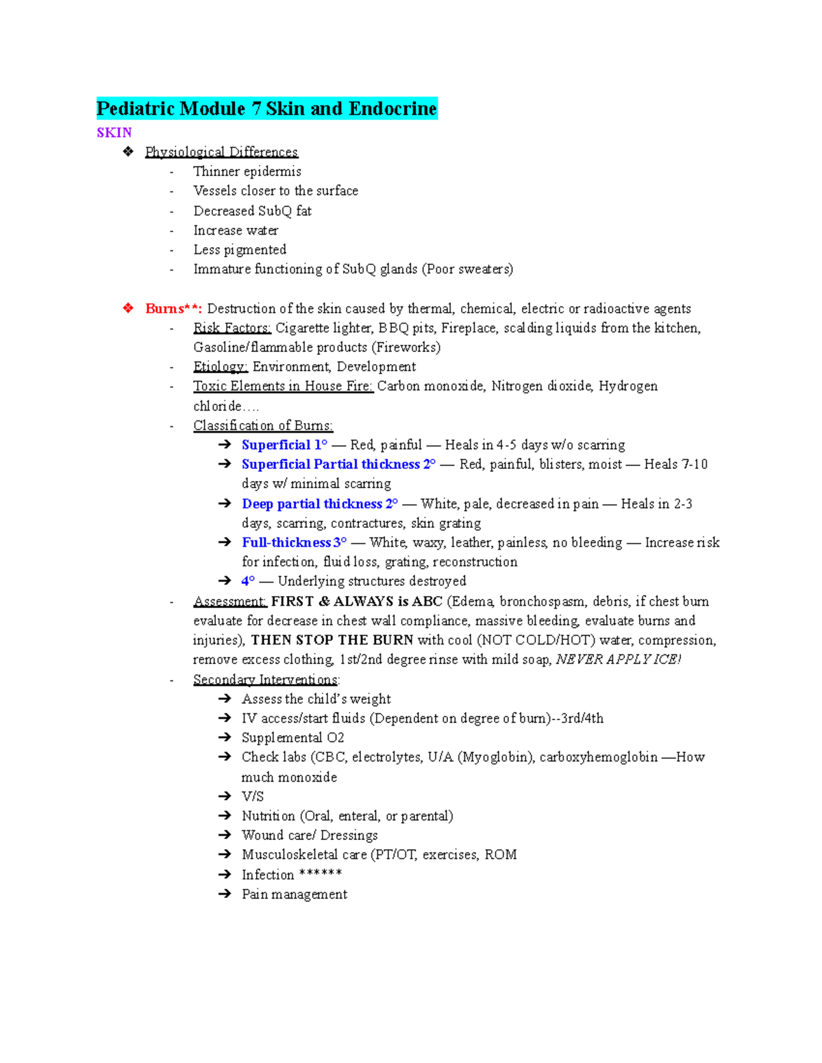 Peds Exam 3 P7-P9 - Pediatric Module 7 Skin and Endocrine SKIN ...