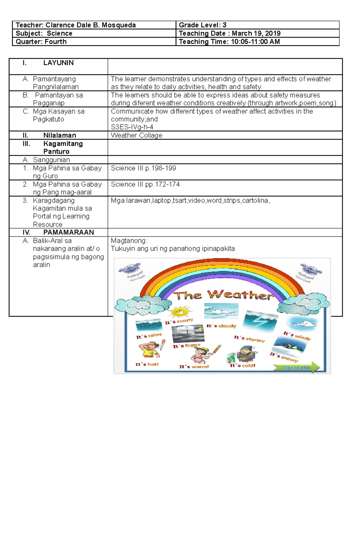 Science weather collage - Teacher: Clarence Dale B. Mosqueda Grade ...