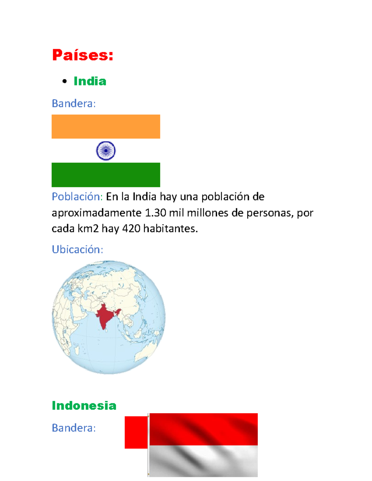 Pais - Is an essential information. - Países: India Bandera: Población ...