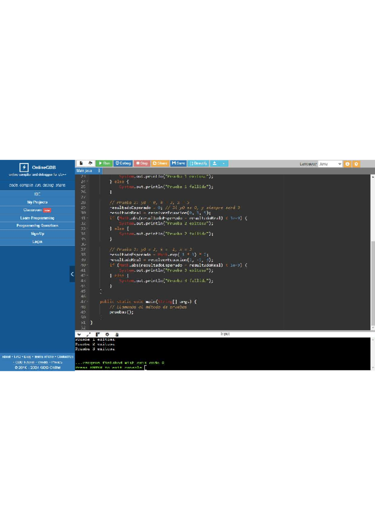 Captura de pantalla (30) - Run © Debug Stop Share H Save () Beautify ...