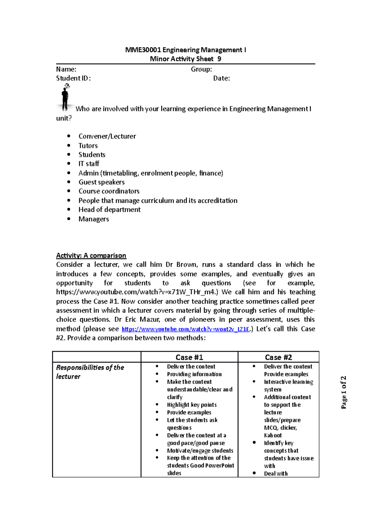 M9 Minor Activity Structure Design - MME30001 Engineering Management I ...