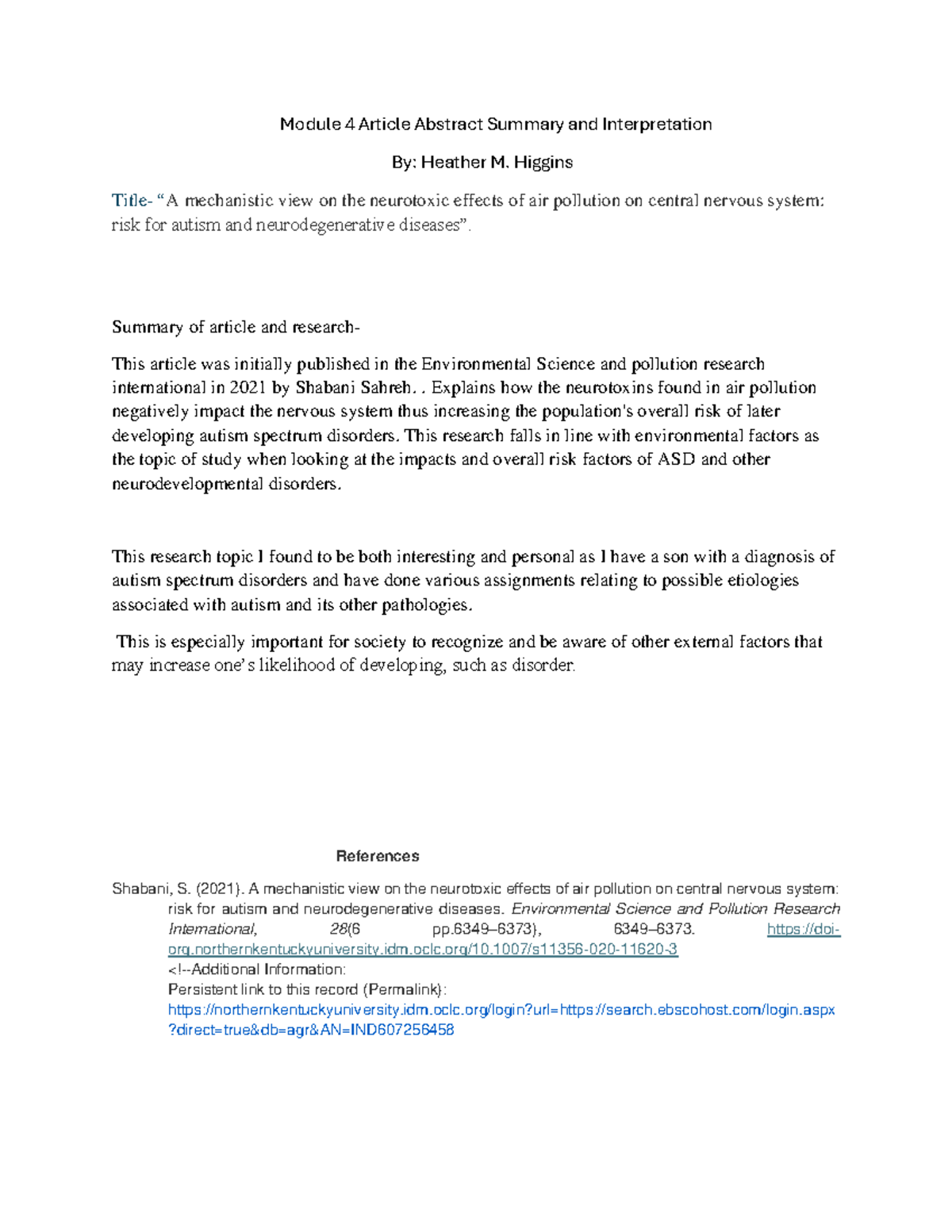 Module 4 Article Abstract Summary and Interpretation - Module 4 Article ...