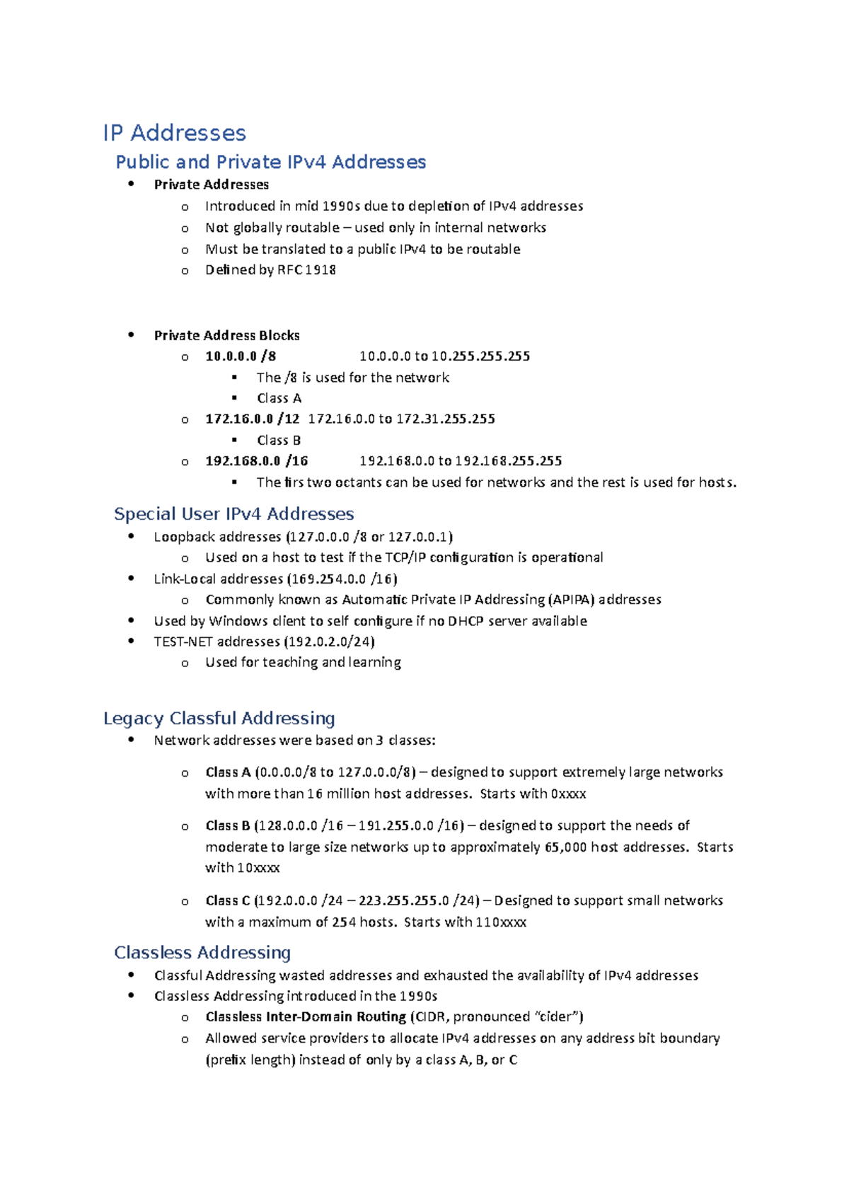 IP Addresses - Notes from Lecture - IP Addresses Public and Private ...