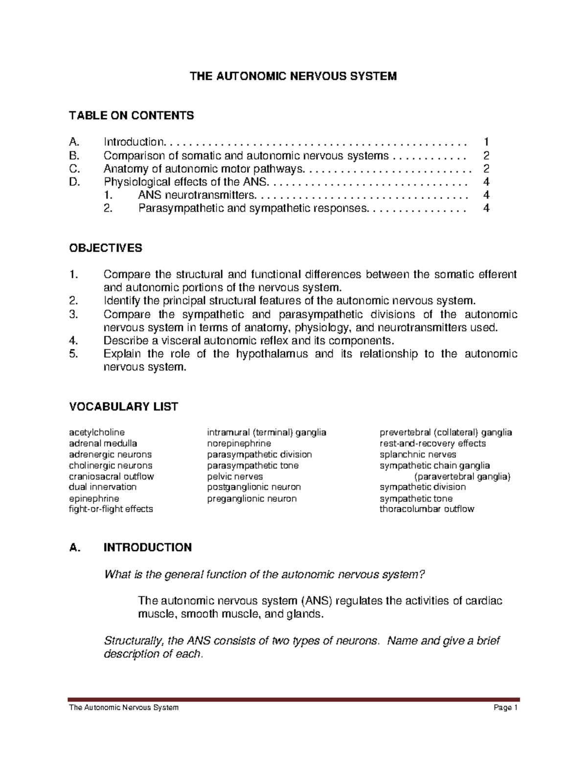 Autonomic Nervous System Study Guide - THE AUTONOMIC NERVOUS SYSTEM ...