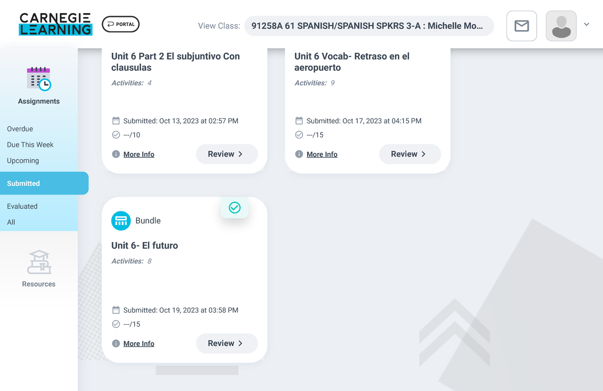 Carnegie Learning - Assignments 4 - View Class: 91258A 61 SPANISH ...