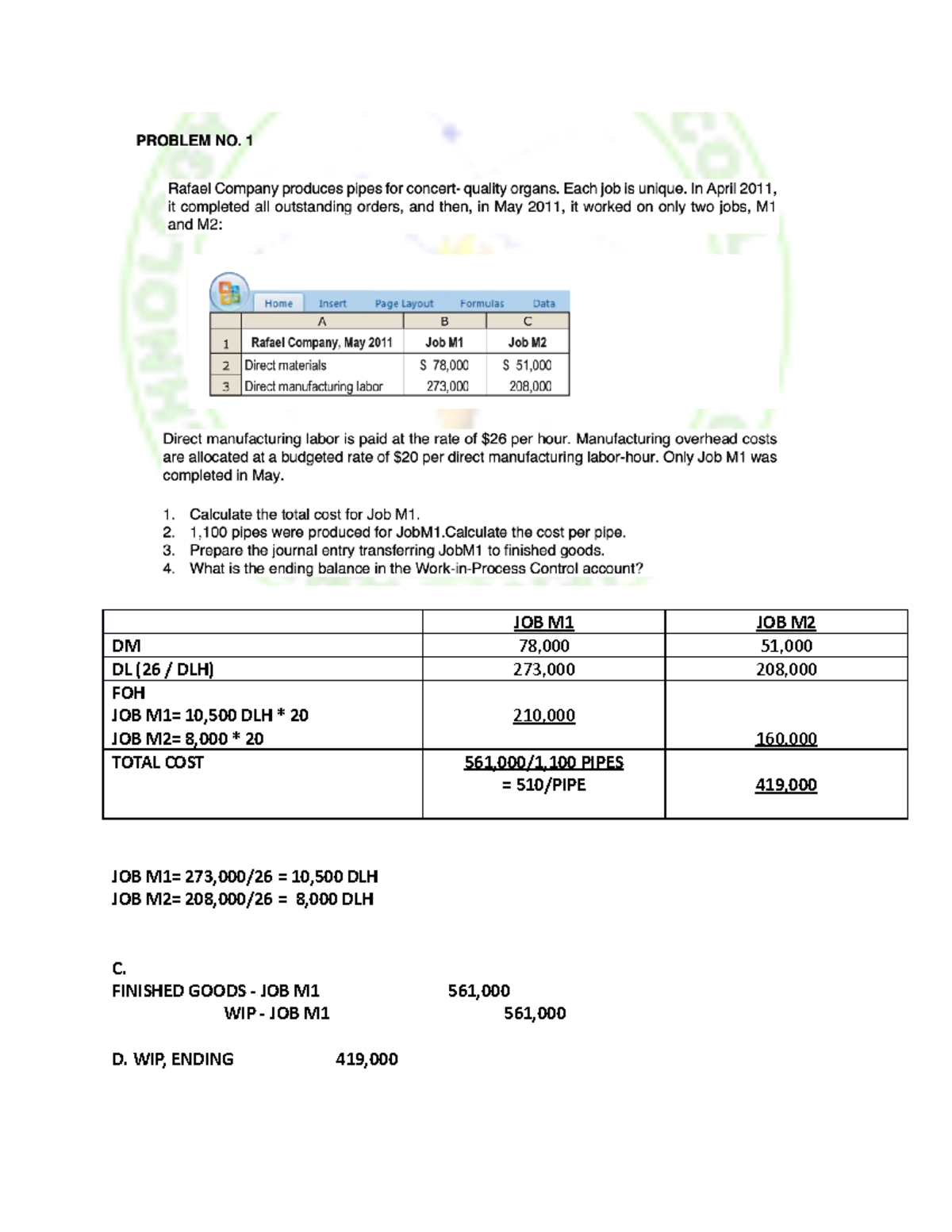 JOC- Exercises - JOB M1 JOB M DM 78,000 51, DL (26 / DLH) 273,000 208 ...