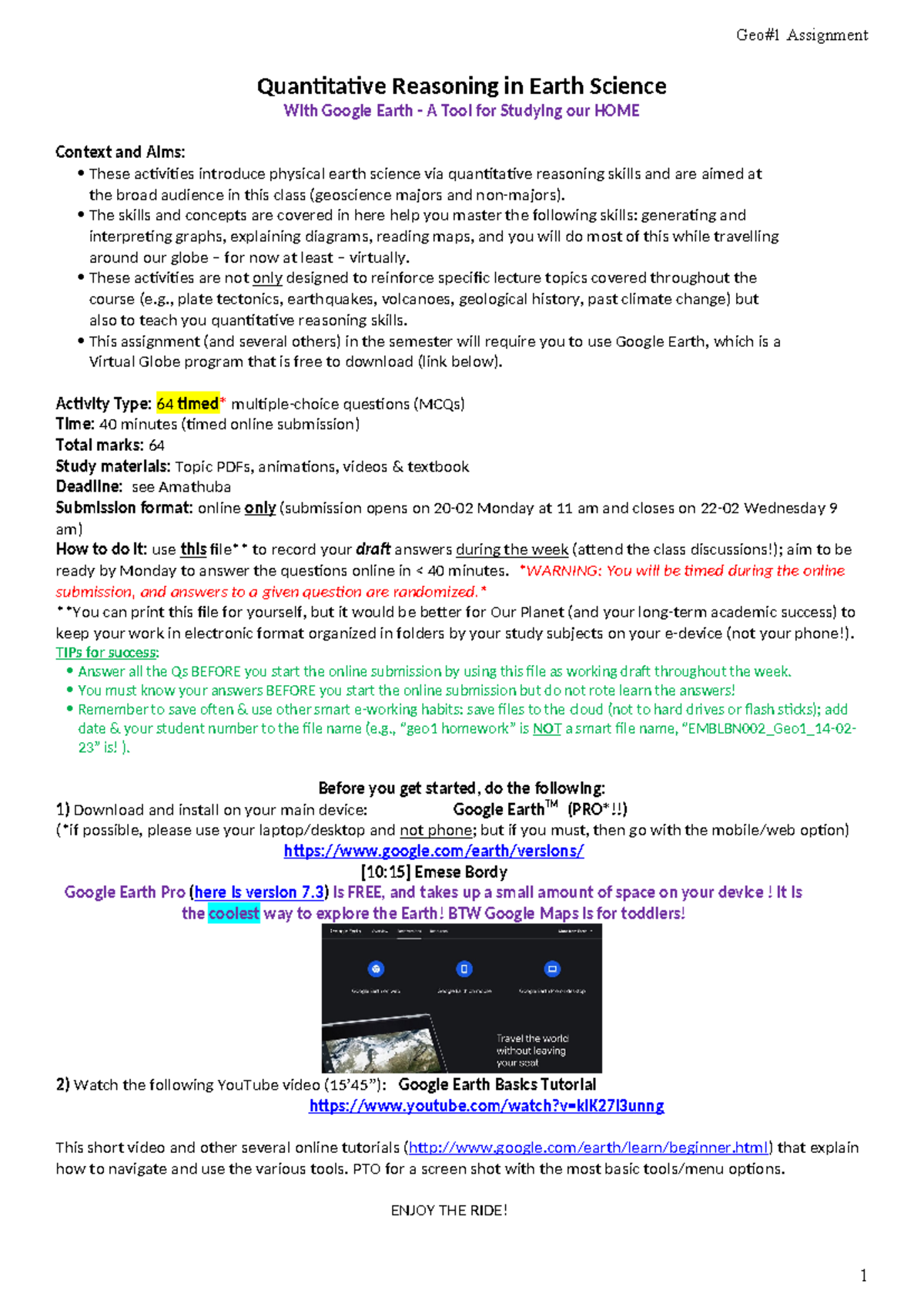 ggeo1009f quiz 1 - Quantitative Reasoning in Earth Science With Google ...