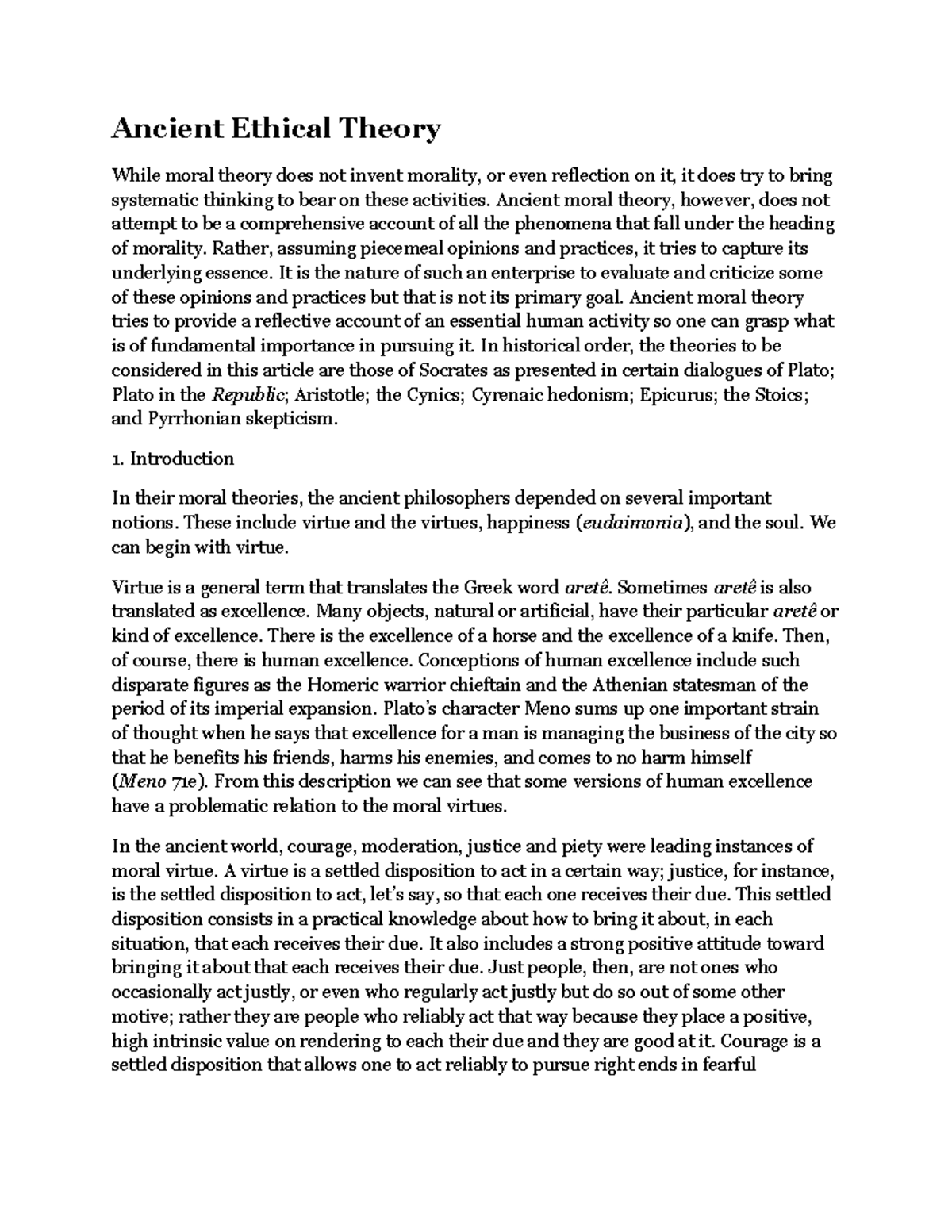 Lecture in Ancient Ethical Theory - Ancient Ethical Theory While moral ...
