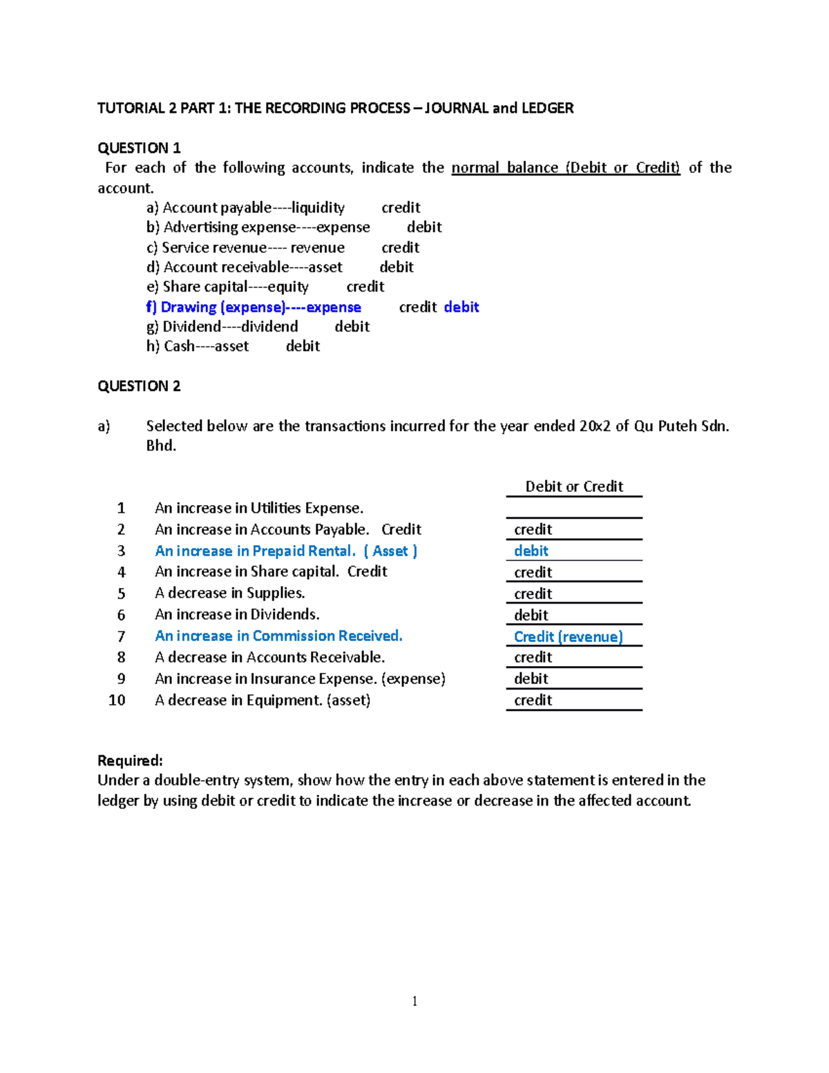 W3-Tutorial 2 Part 1-Journal Ledger Question - TUTORIAL 2 PART 1: THE ... W3-Tutorial 2 Part 1-Journal Ledger Question - TUTORIAL 2 PART 1: THE ...