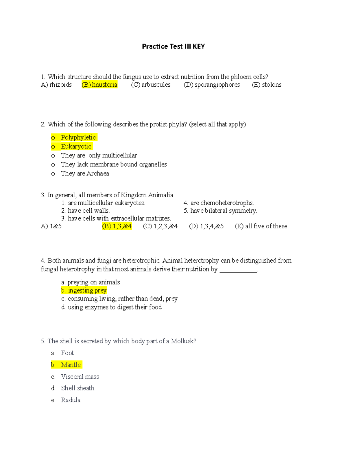 Biology 1404 Practice Test 3 KEY - Practice Test III KEY Which ...