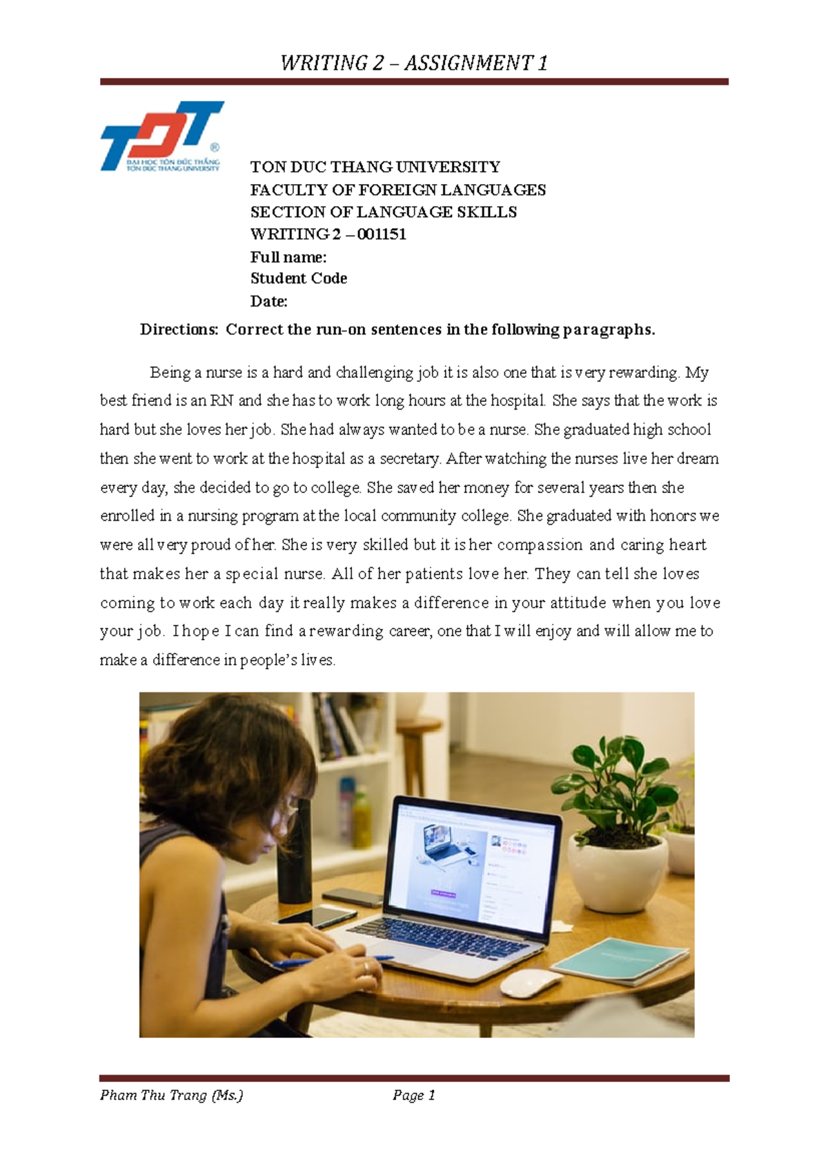 Assignment 01 - Bt môn writing - WRITING 2 – ASSIGNMENT 1 TON DUC THANG ...