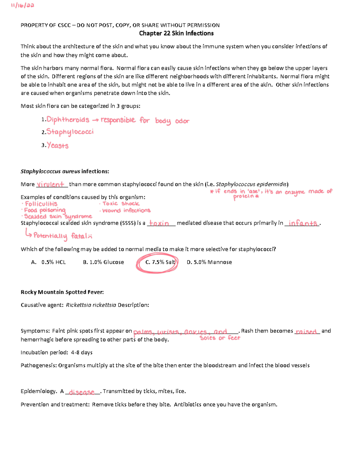 Chapter 22 Skin Infections Outline - PROPERTY OF CSCC – DO NOT POST ...