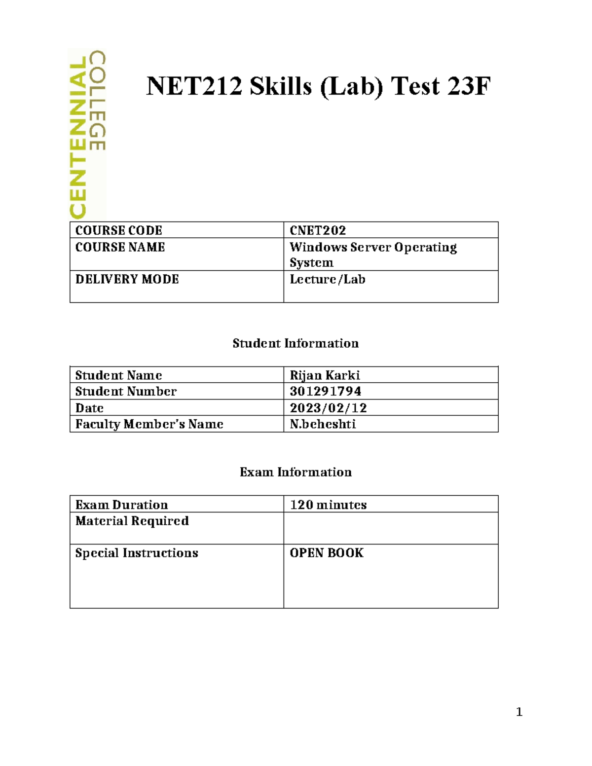 Cnet202 Lab Test 23F - Note. - NET212 Skills (Lab) Test 23F COURSE CODE ...