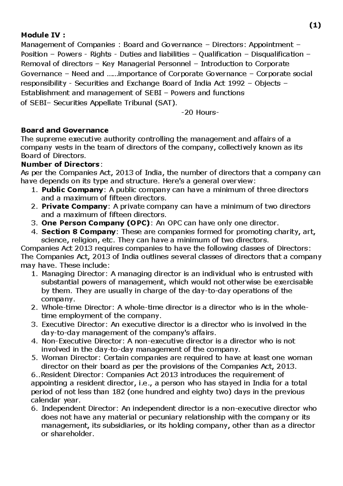 Corporate regulations Module 2 - Module IV : Management of Companies ...