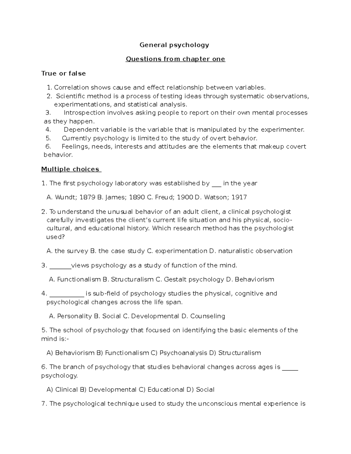 4 5796626302362454759 77157 - General psychology Questions from chapter ...