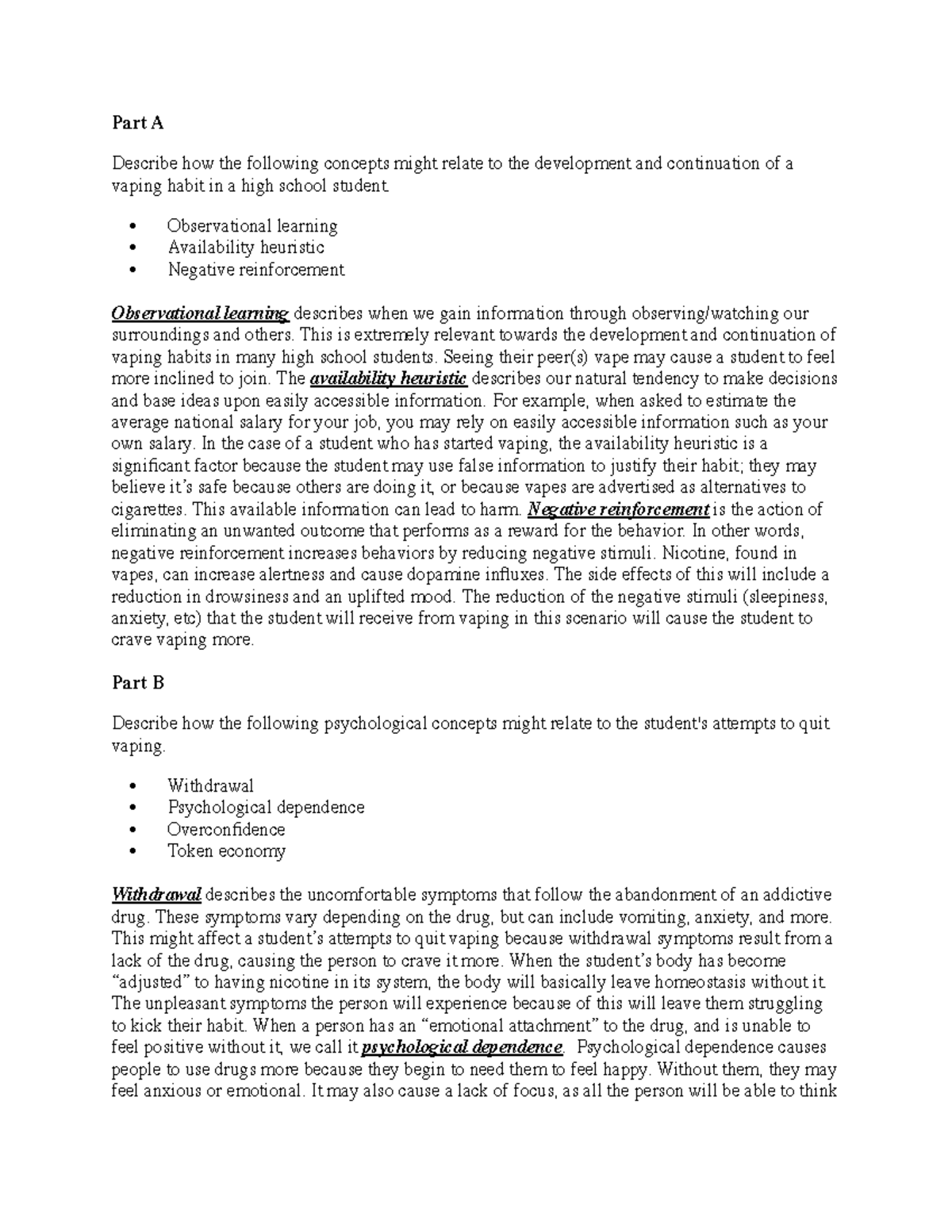 5 - 5.03 psych assignment - Part A Describe how the following concepts might relate to the - Studocu