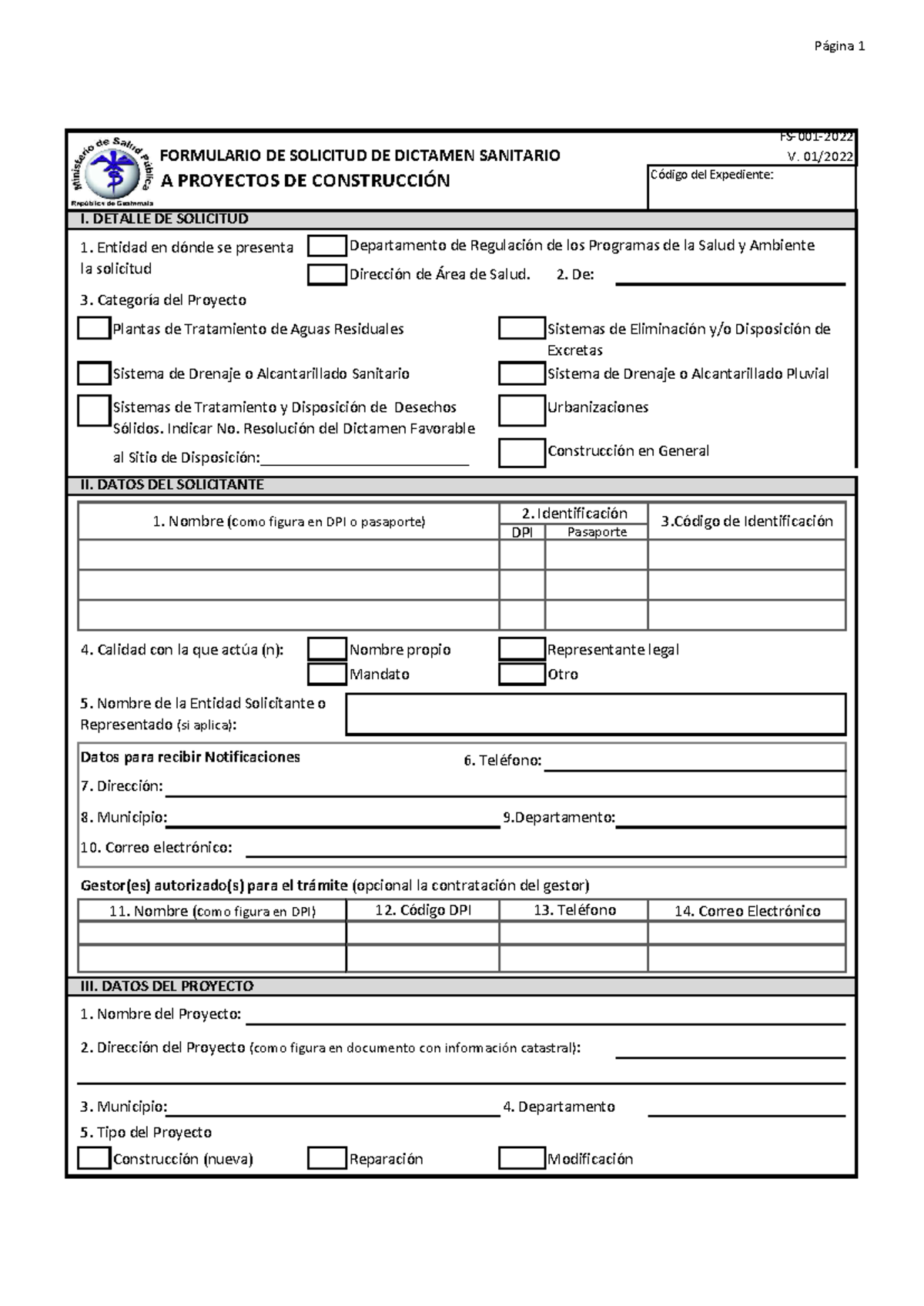 Formulario de Solicitud FS-001-2022 - Página 1 FORMULARIO DE SOLICITUD ...