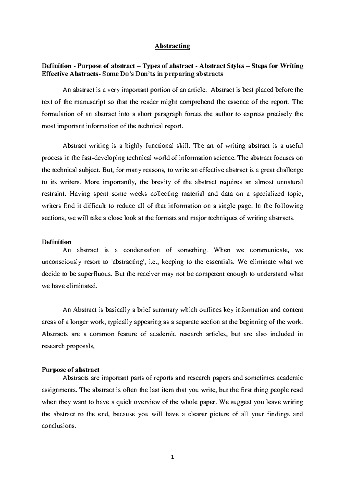 Definition - Purpose of abstract – Abstract Styles – Steps for Writing ...