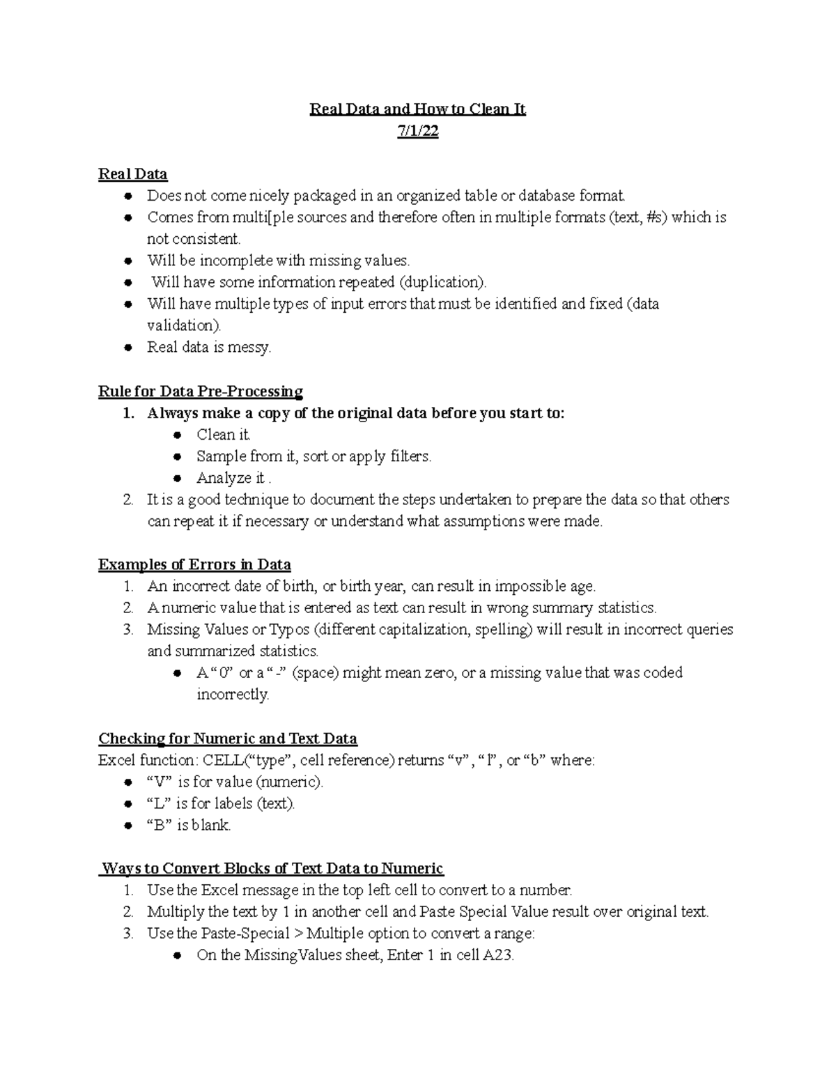 Real Data and How to Clean It - Real Data and How to Clean It 7/1/ Real ...