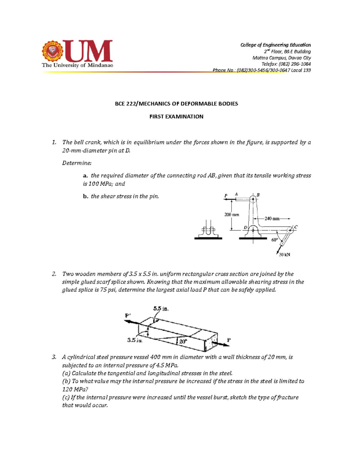 First Examination - Practice materials for strength of materials ...