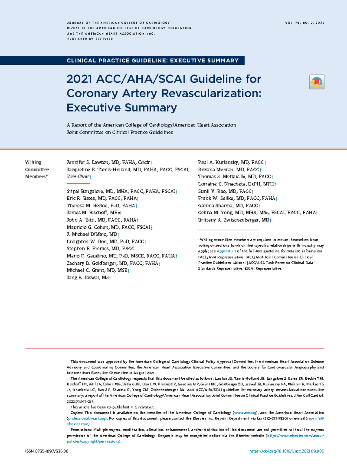 2021 ACC AHA SCAI Guideline for Coronary Artery Revascularization ...