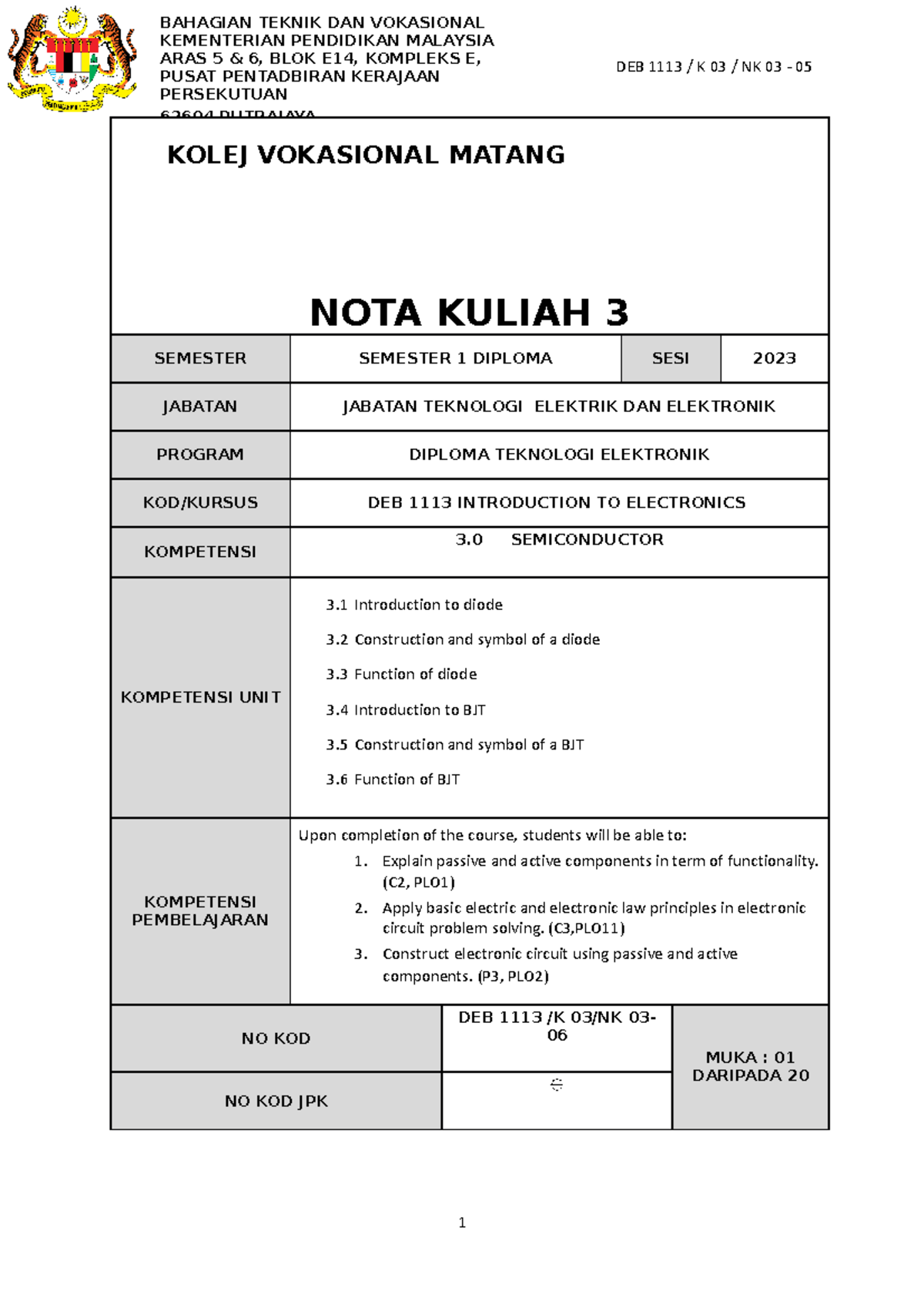 NOTA Kuliah 3 Semiconductors - DEB 1113 / K 03 / NK 03 - 05 NOTA KULIAH ...