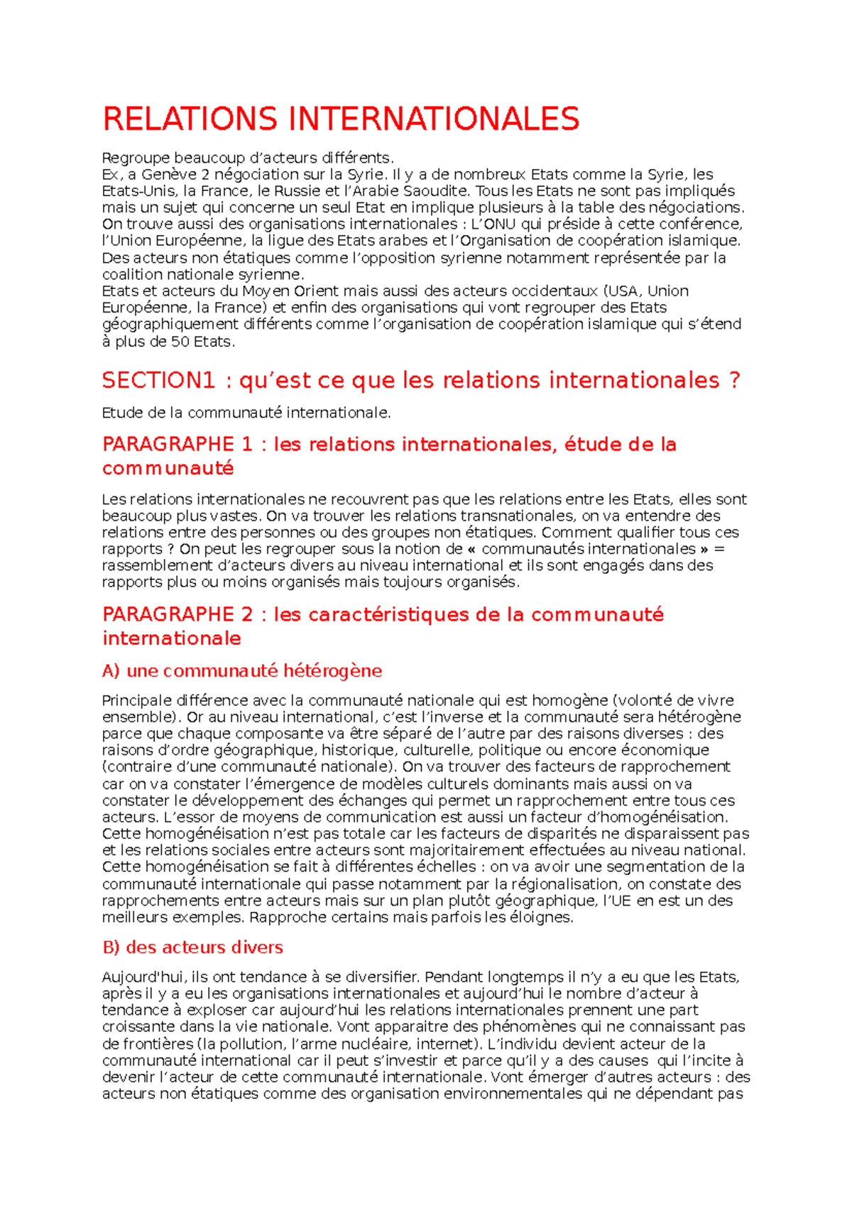 Cours - Relations internationales - RELATIONS INTERNATIONALES Regroupe ...