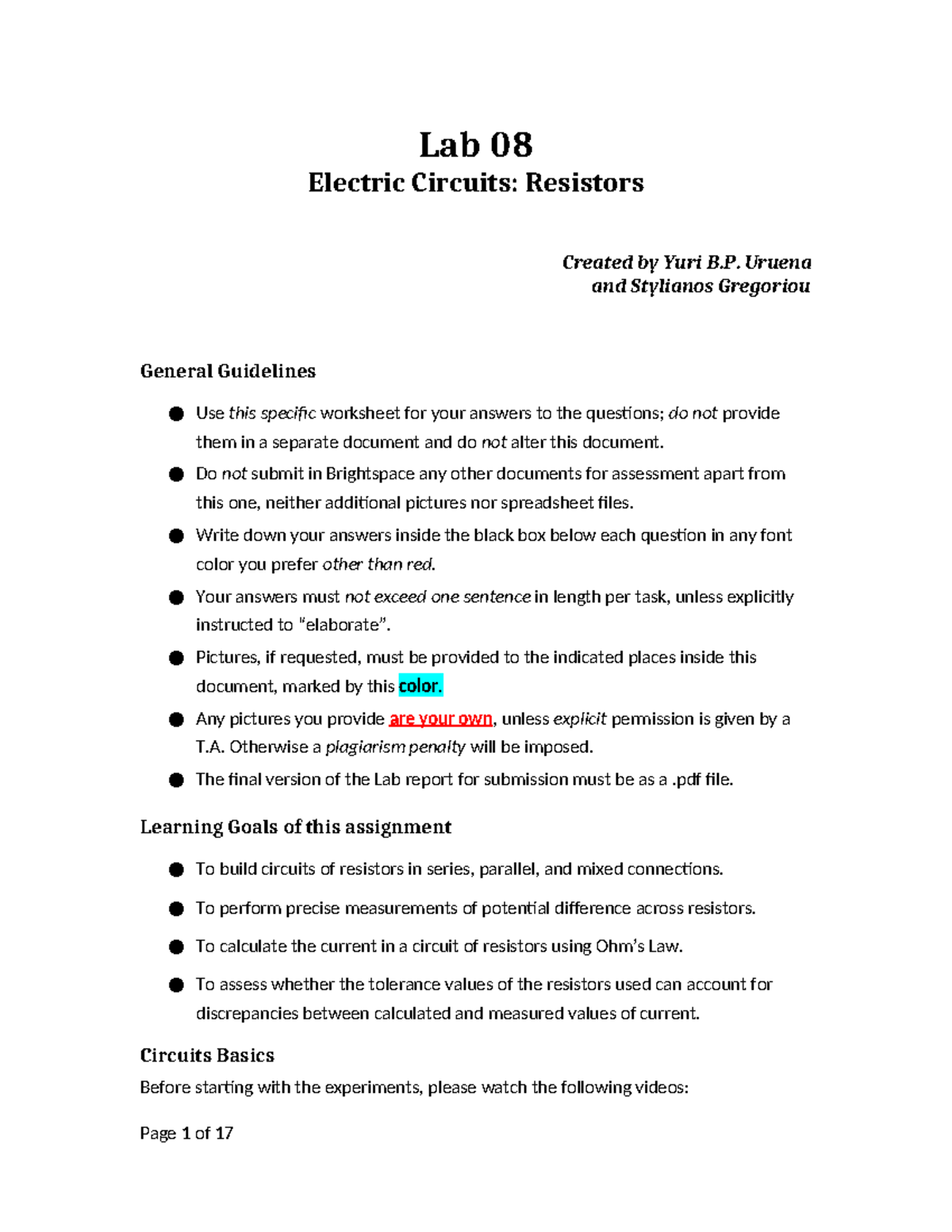 PHYS272 Lab08Done - Purdue online physics summer lab - Lab 08 Electric Circuits: Resistors ...