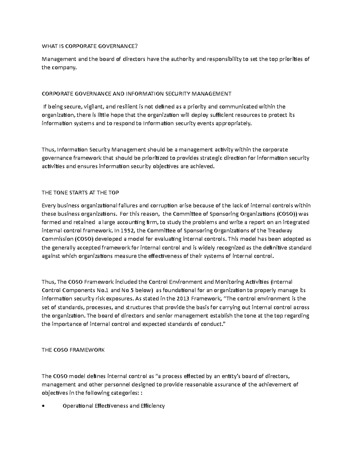 Corporate Governance - WHAT IS CORPORATE GOVERNANCE? Management and the ...