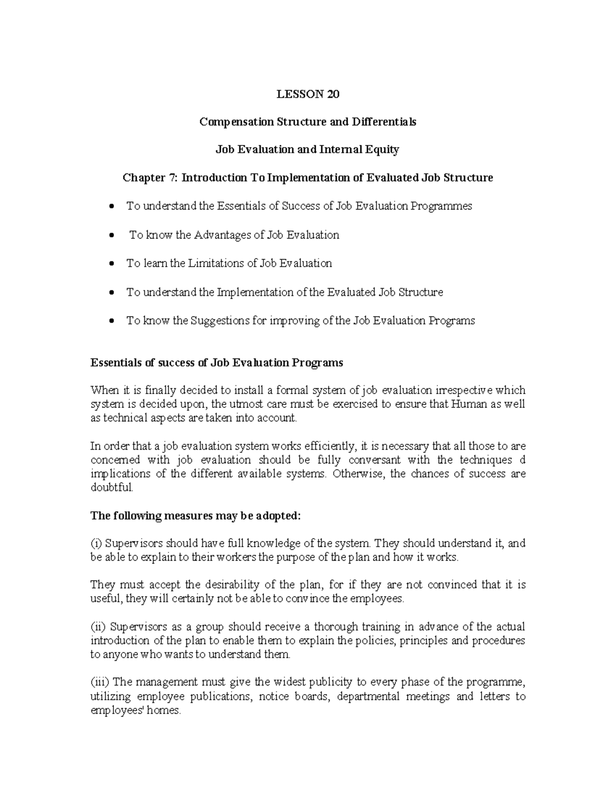 Lecture-20 - Study Material - LESSON 20 Compensation Structure and Differentials Job Evaluation ...