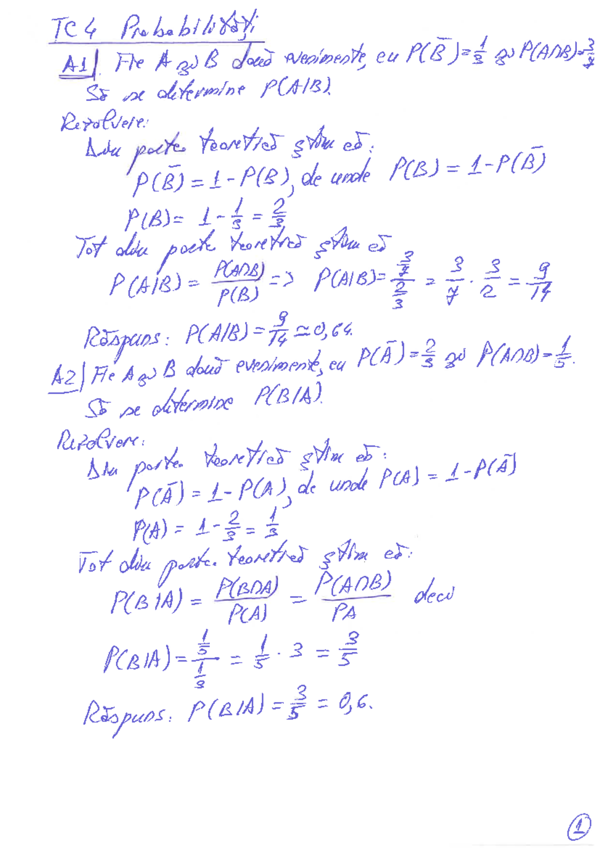 Tema 4 Probabilitati - TC4 Probabilitary A1/ Fle AZUB doud evenimente ...