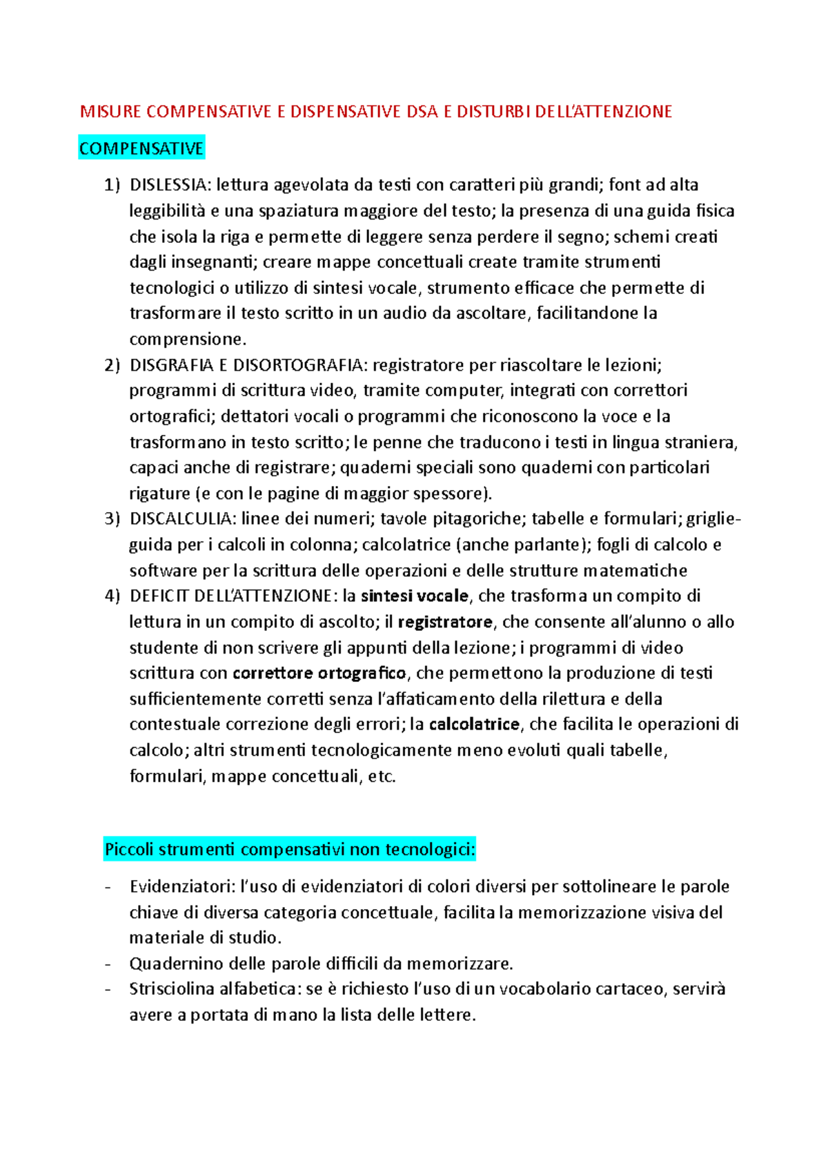 Misure Compensative E Dispensative DSA - MISURE COMPENSATIVE E ...
