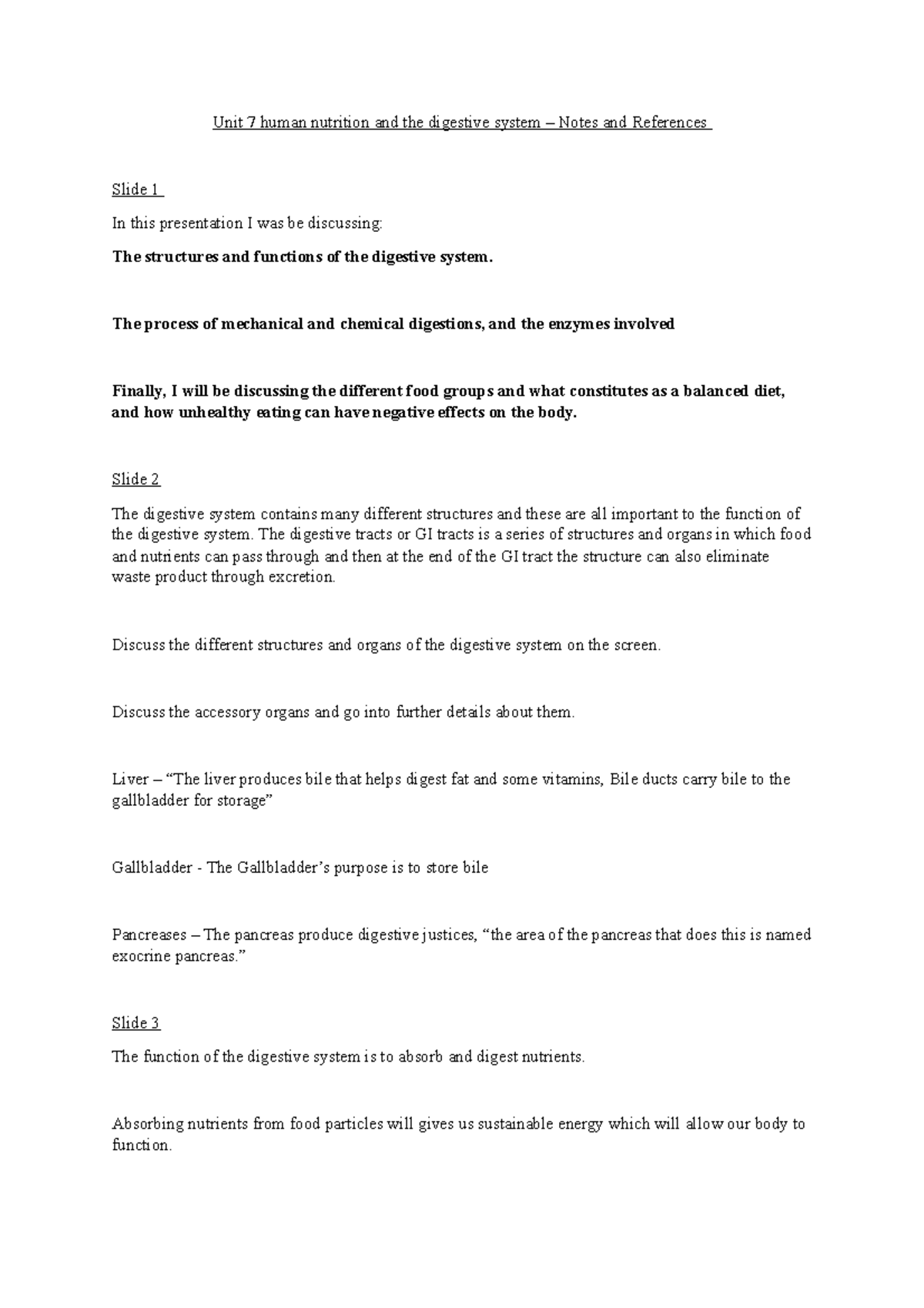 Unit 7: Human Nutrition and the Digestive System - Notes On ...