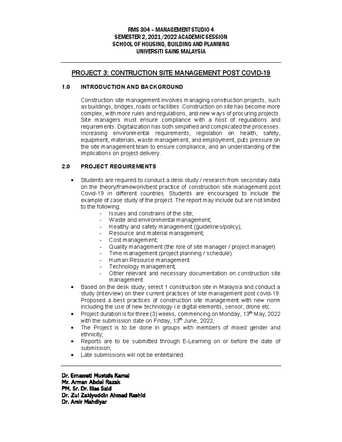 Project 3 Brief - Construction Site Management - RMS 304 – MANAGEMENT ...