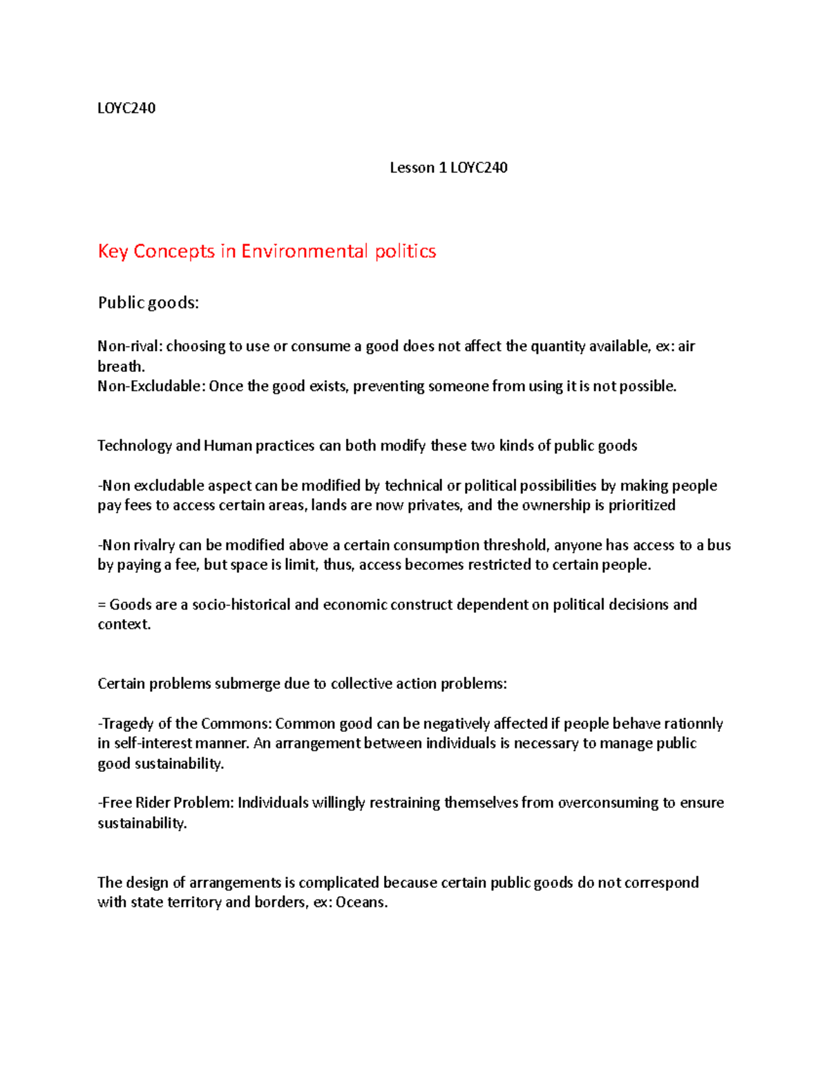 Lesson 1 - LOYC Lesson 1 LOYC Key Concepts in Environmental politics ...