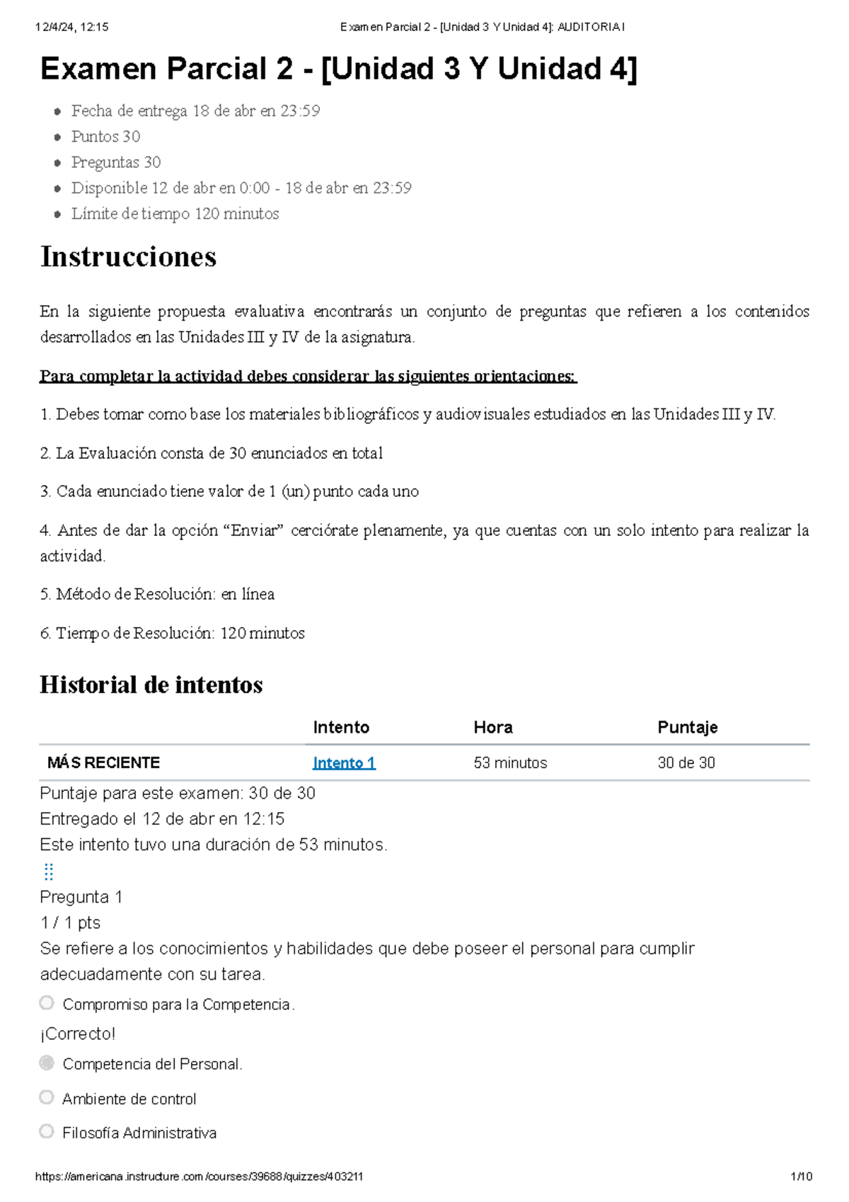 Examen Parcial II- Unidad III Y IV Auditoria I - Examen Parcial 2 ...