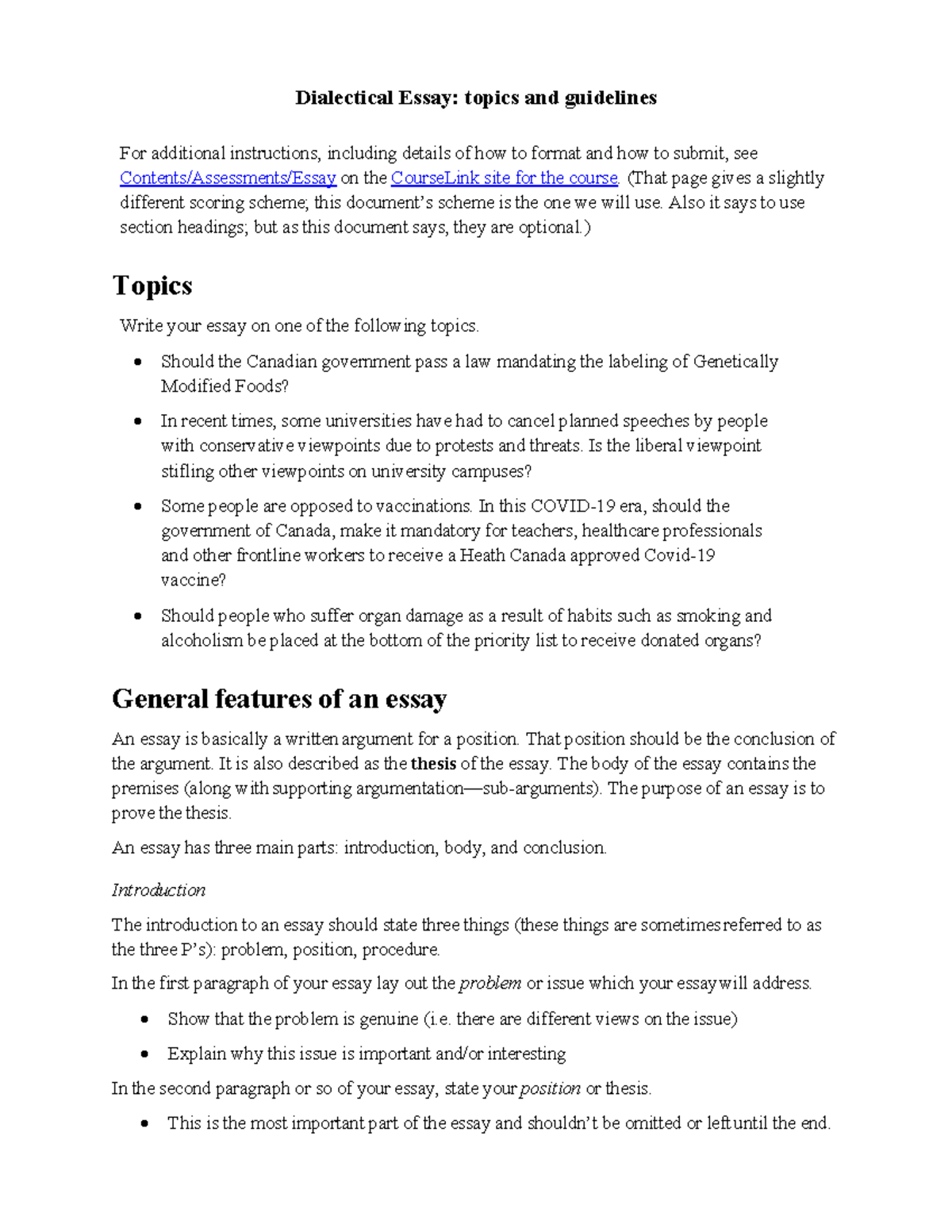 Essay Guidelines W23 MM - Dialectical Essay: topics and guidelines For ...