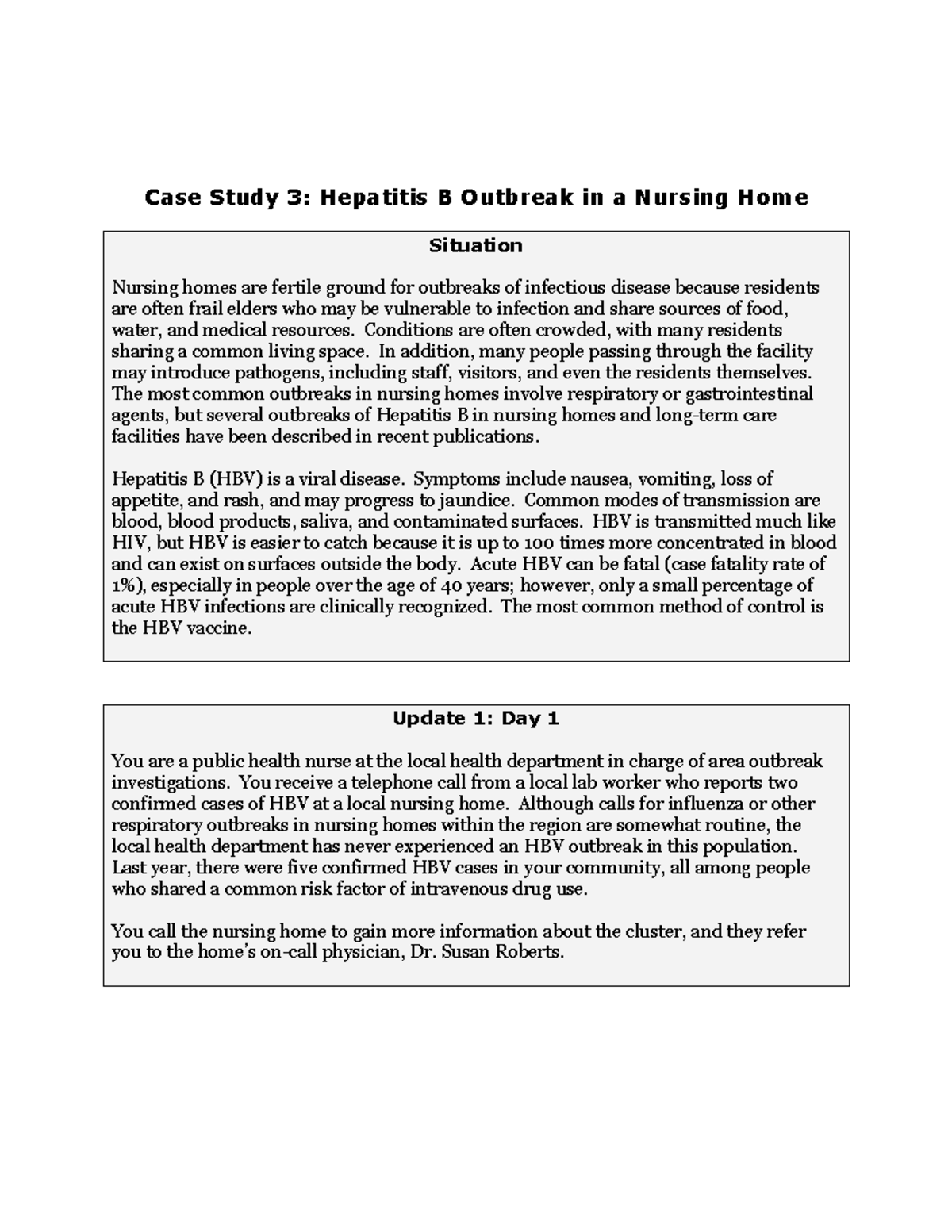 class activities and notes - Case Study 3: Hepatitis B Outbreak in a ...