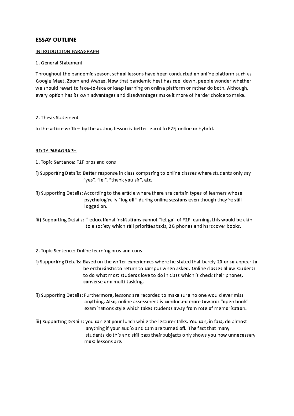 ELC231 Essay Outline For Argumentative Article ESSAY OUTLINE elc231-essay-outline-for-argumentative-article-essay-outline