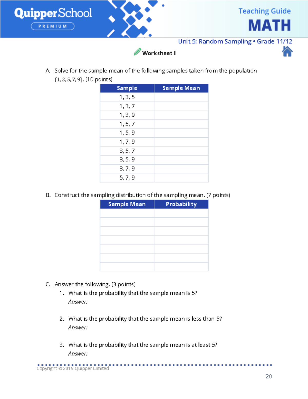 Activity 5 - Unit 5: Random Sampling • Grade 11/ Copyright © 2019 ...