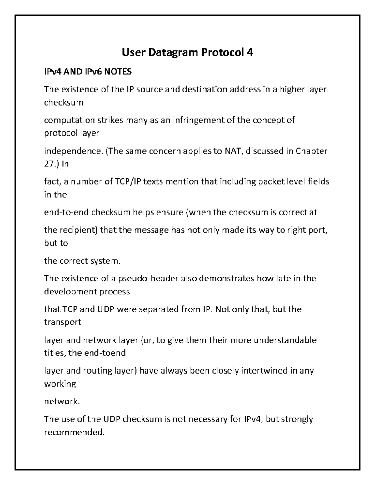User Datagram Protocol 4 The Same Concern Applies To Nat Discussed In Chapter 27 In Fact